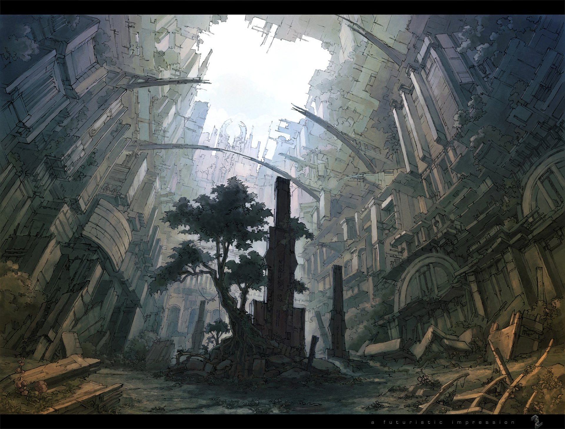 Anime City Ruins Wallpaper The City, Robot, Sword, Anime, Girl, The