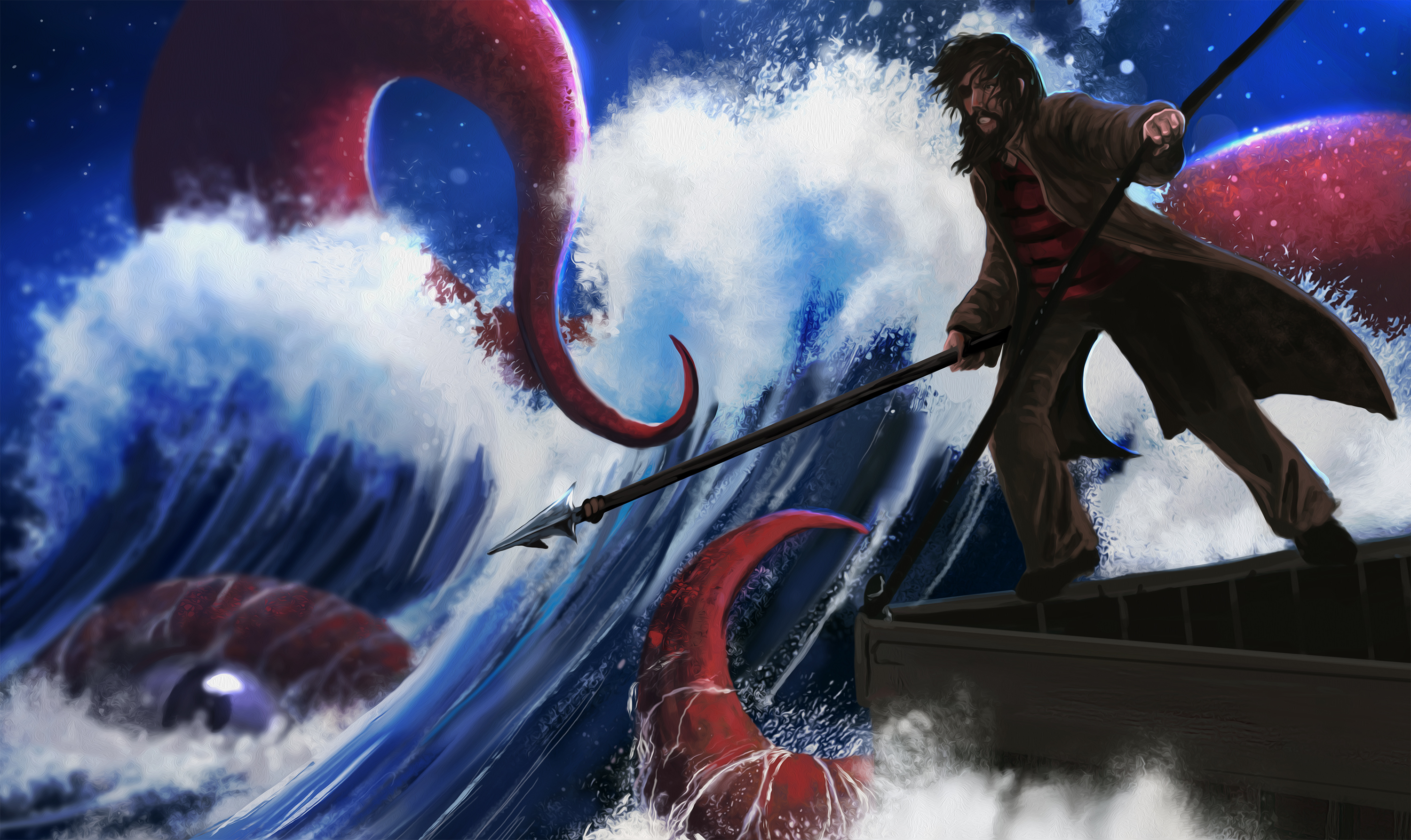 Download Harpoon Wave Fantasy Sea Monster HD Wallpaper