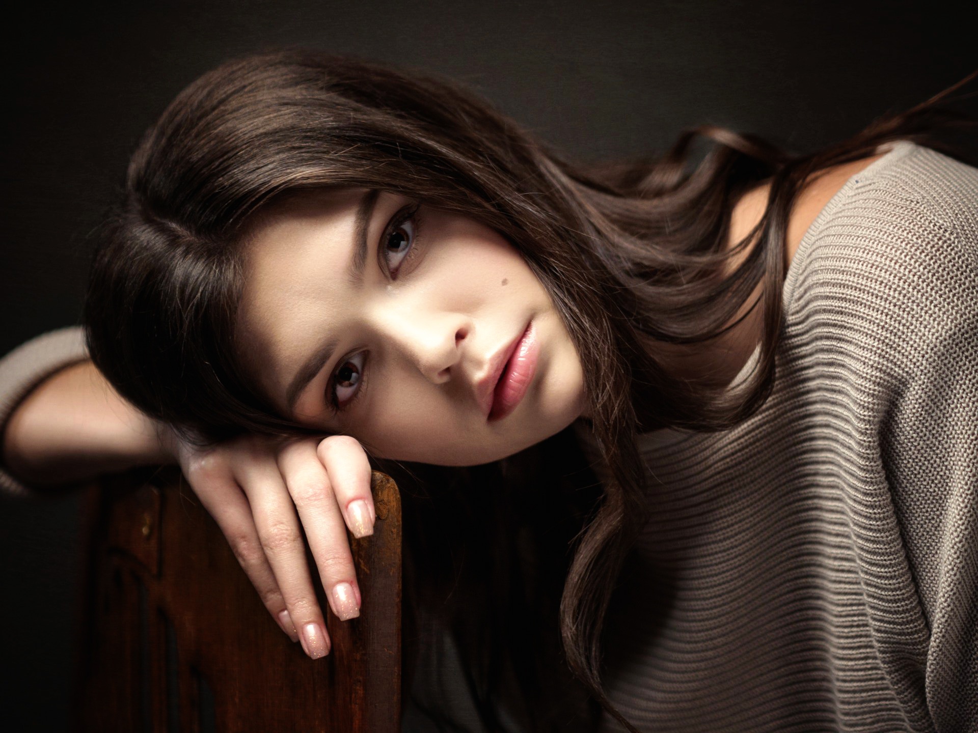 Download Brown Eyes Face Brunette Woman Model HD Wallpaper by Sergey Martynov