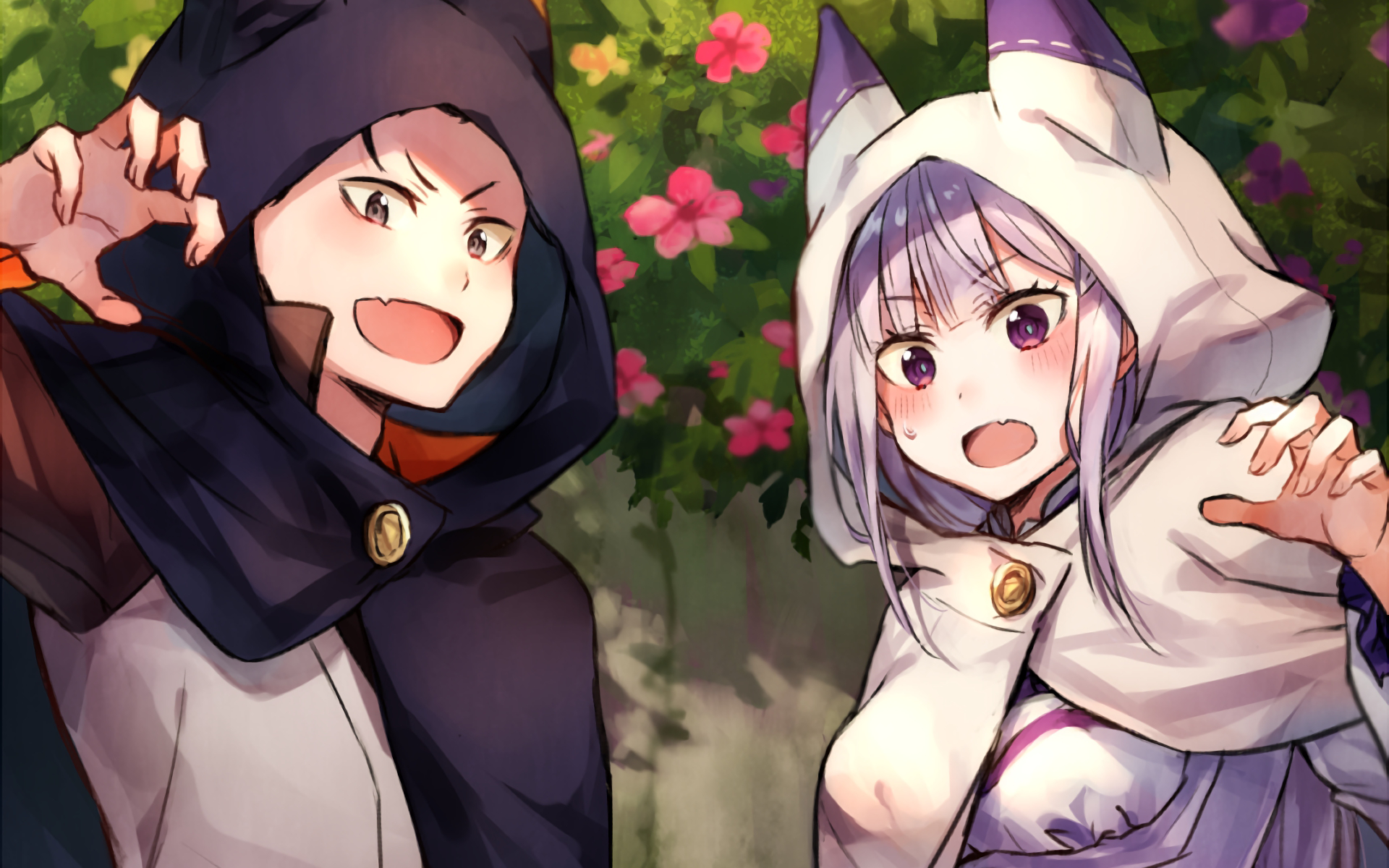 Re:Zero HD Wallpaper – Emilia & Subaru in Playful Anime Moment