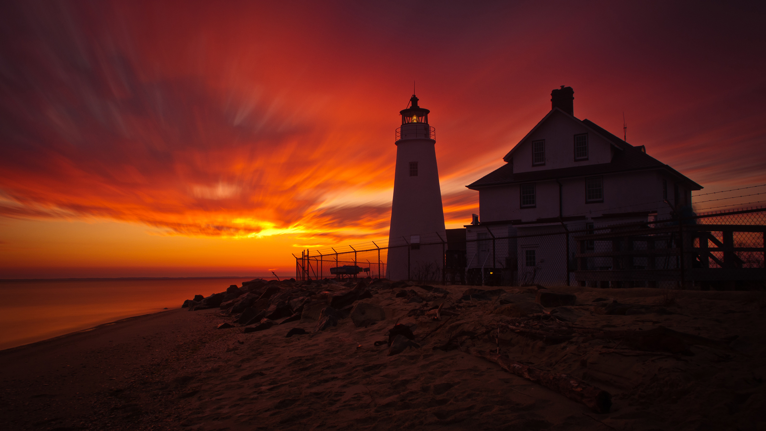 Download Horizon Orange (Color) Sky Sunset Man Made Lighthouse HD Wallpaper