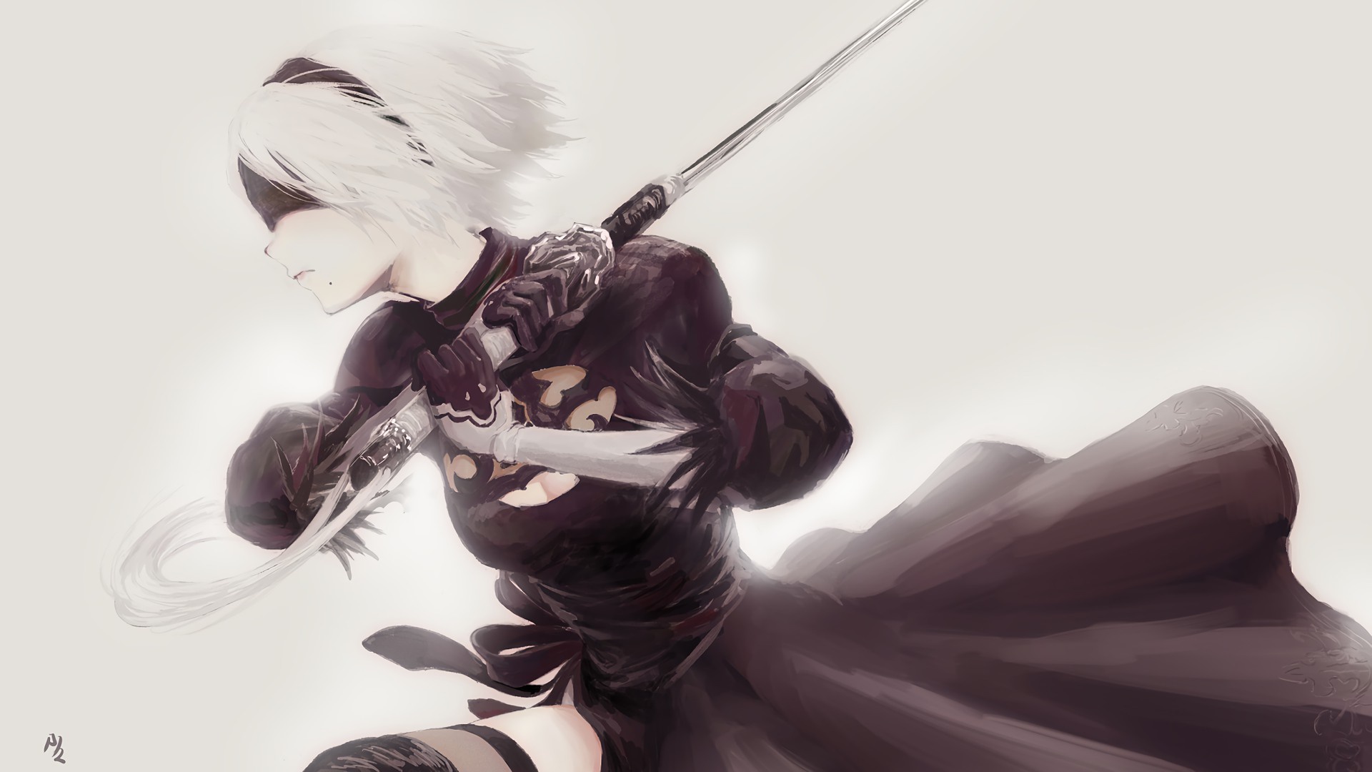 2B Sword Stance - NieR: Automata HD Wallpaper by 八々モト