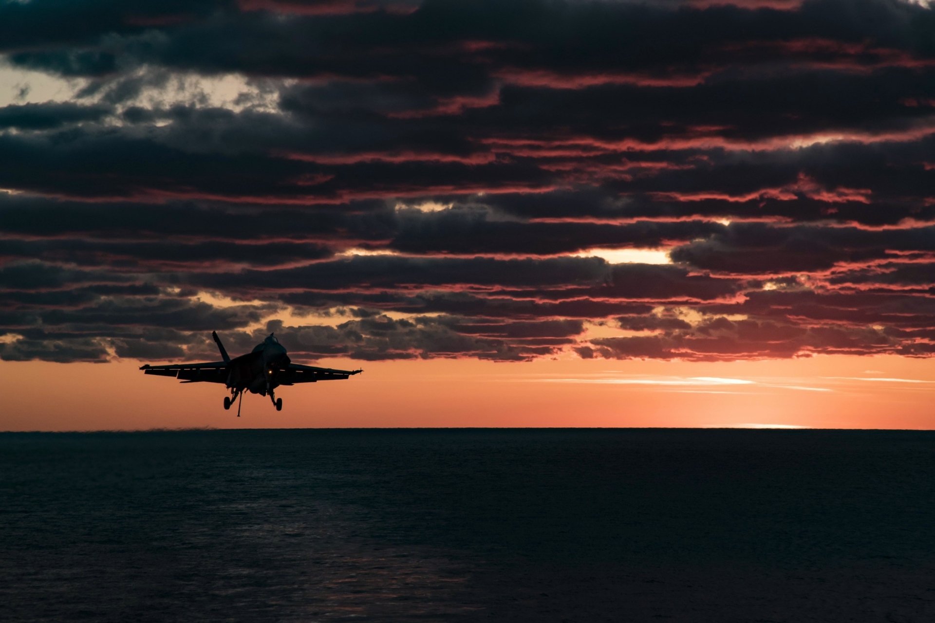 F/A-18 Hornet Silhouette Soars at Fiery Sunset Horizon – HD Military ...