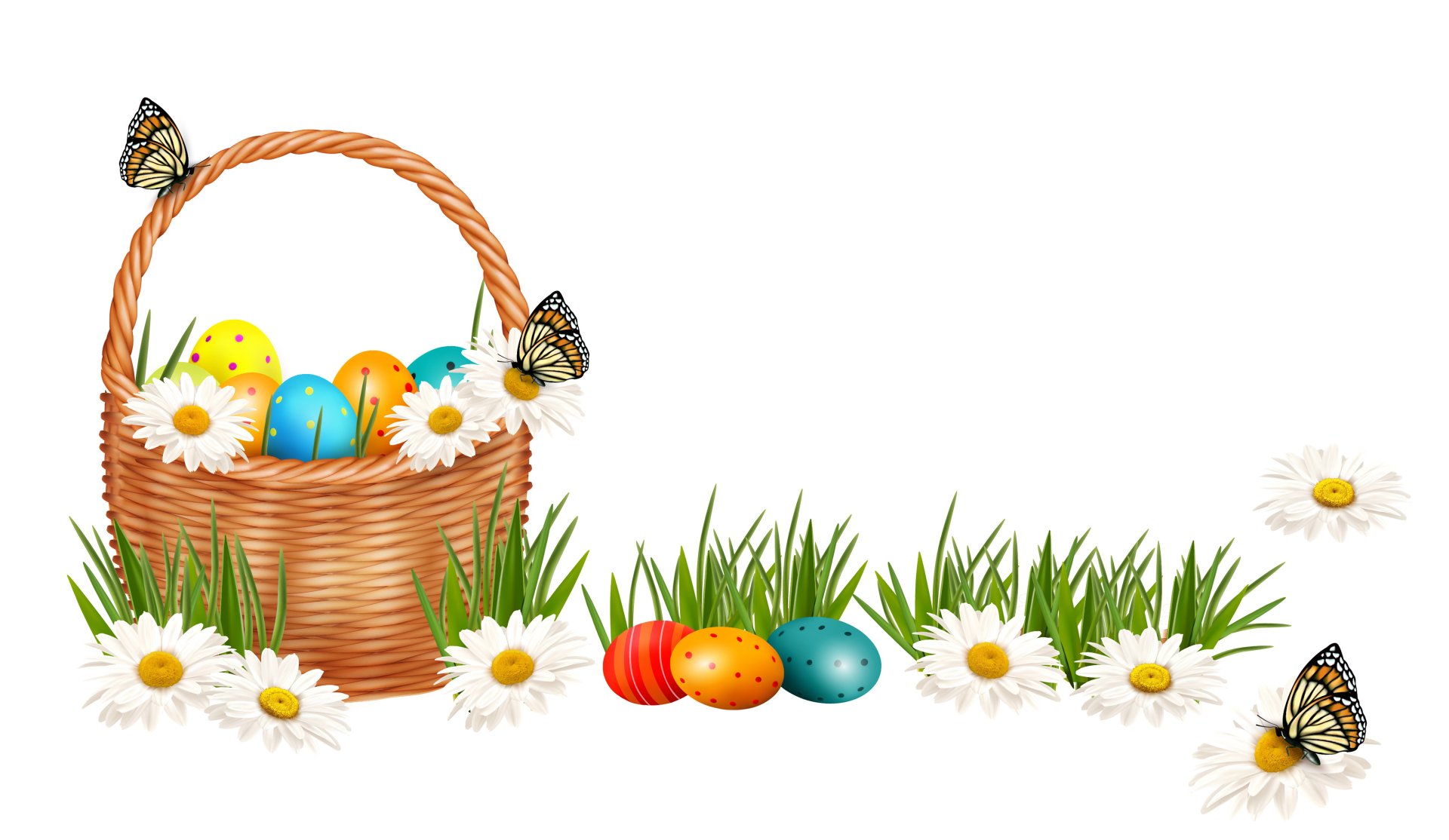 Download Spring Butterfly Grass Daisy Colorful Easter Egg Basket ...