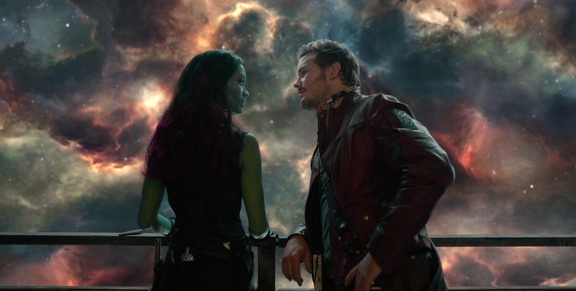 Download Star Lord Gamora Chris Pratt Zoe Saldana Movie Guardians Of The Galaxy HD Wallpaper