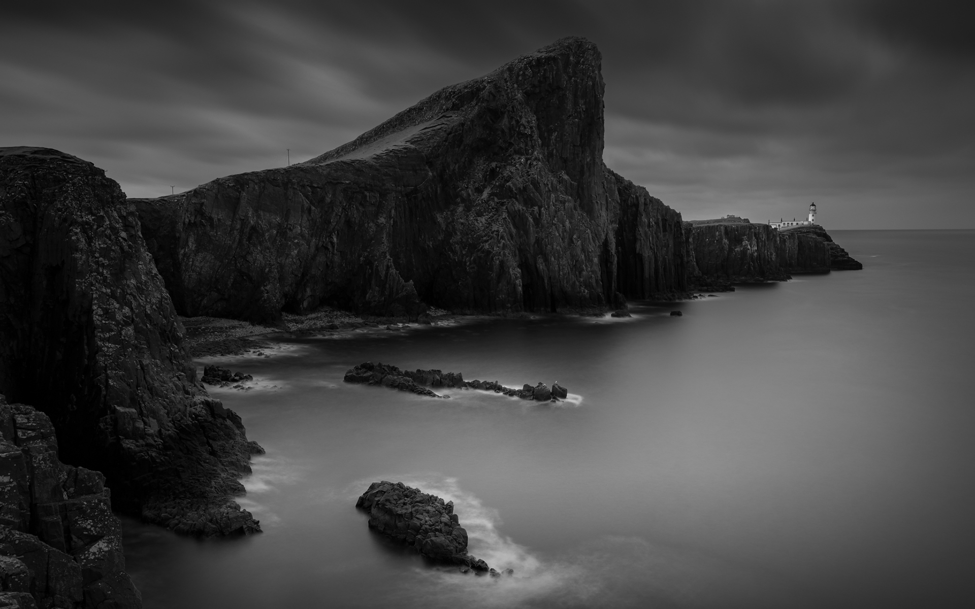 Stark Coastal Cliffs: Black & White Nature HD Wallpaper by Billy Currie