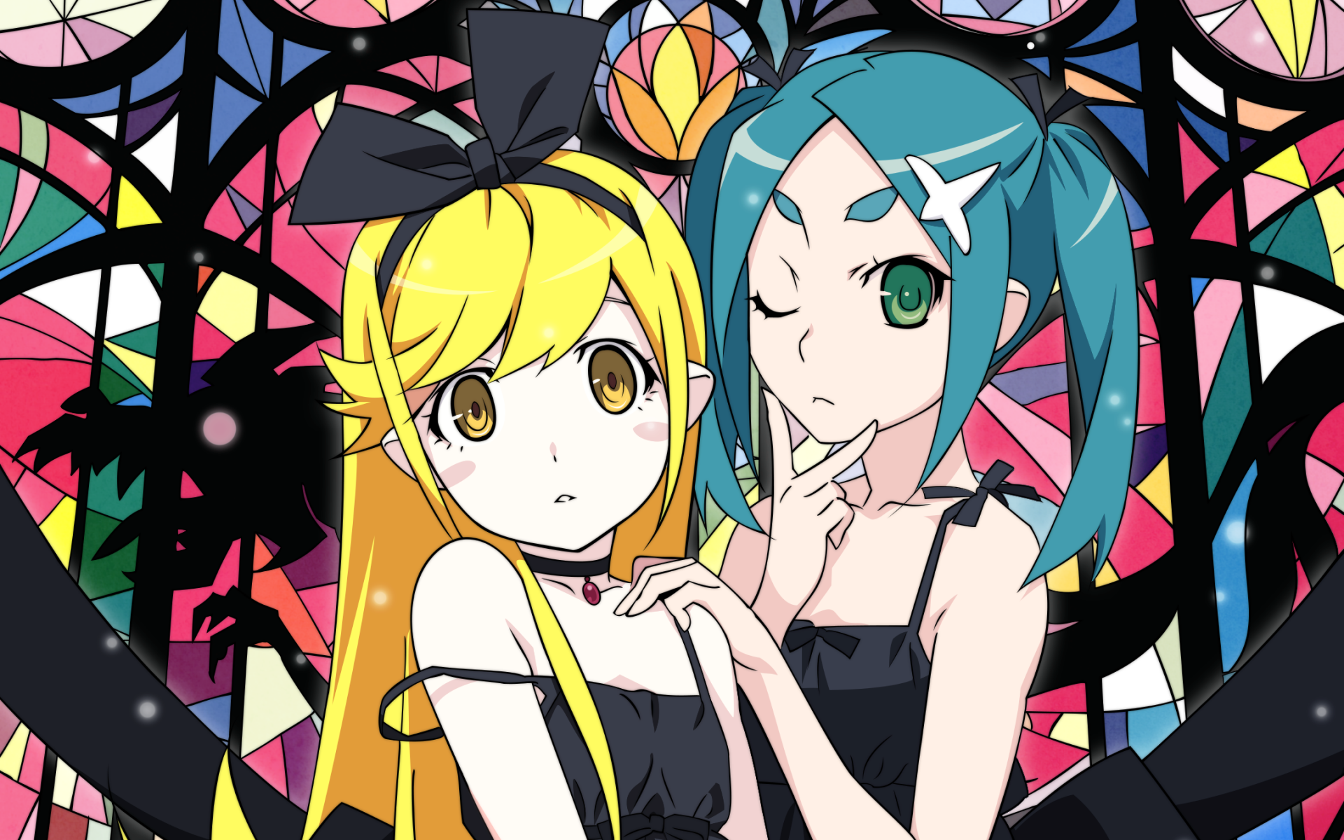 Monogatari Duo: Yotsugi & Shinobu HD Anime Wallpaper