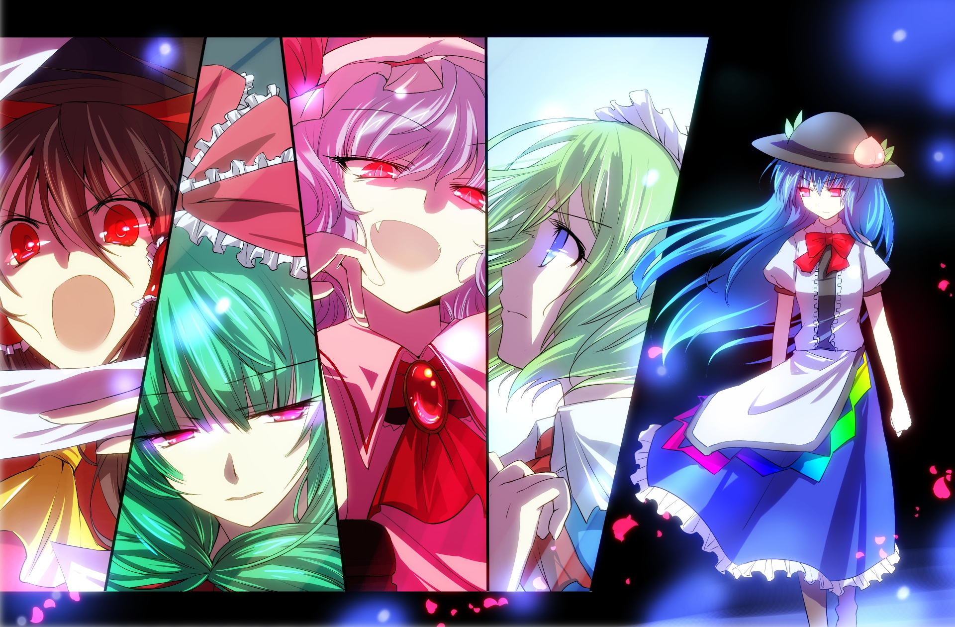 Epic Touhou HD Wallpaper: Ruukoto, Remilia, Tenshi, Hina & Reimu United