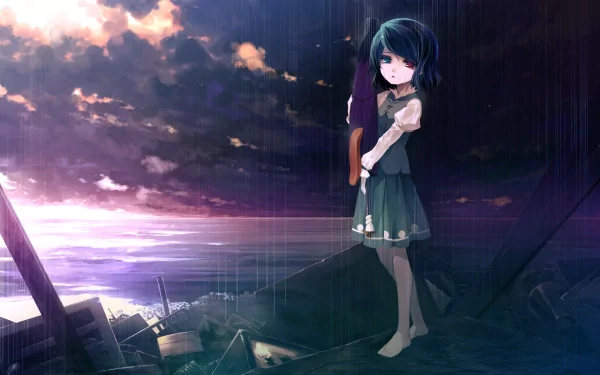Serene Rainfall: Anime Umbrella HD Wallpaper