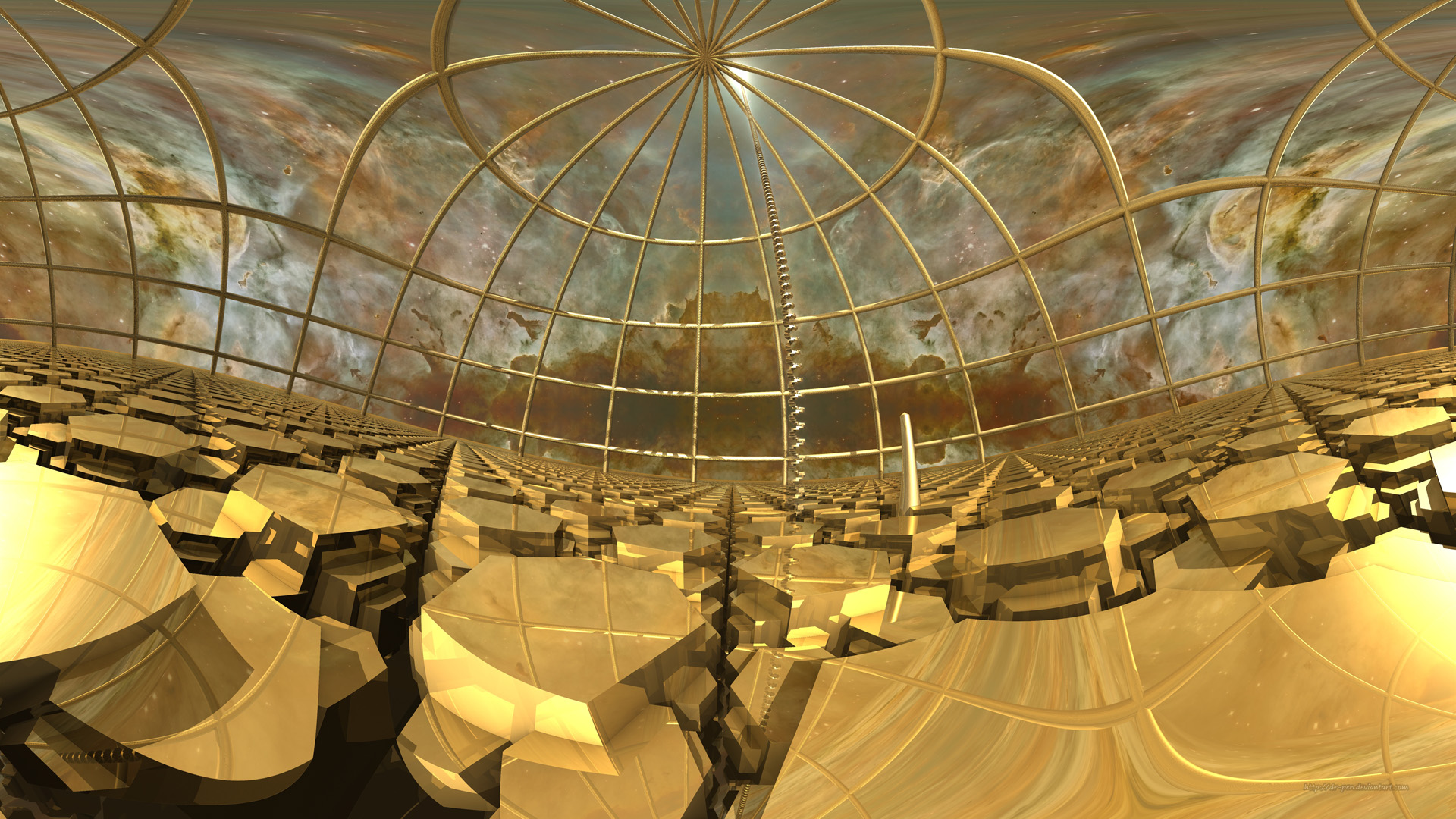 Golden Space Cage - 3d Fractal Art by Dr-Pen