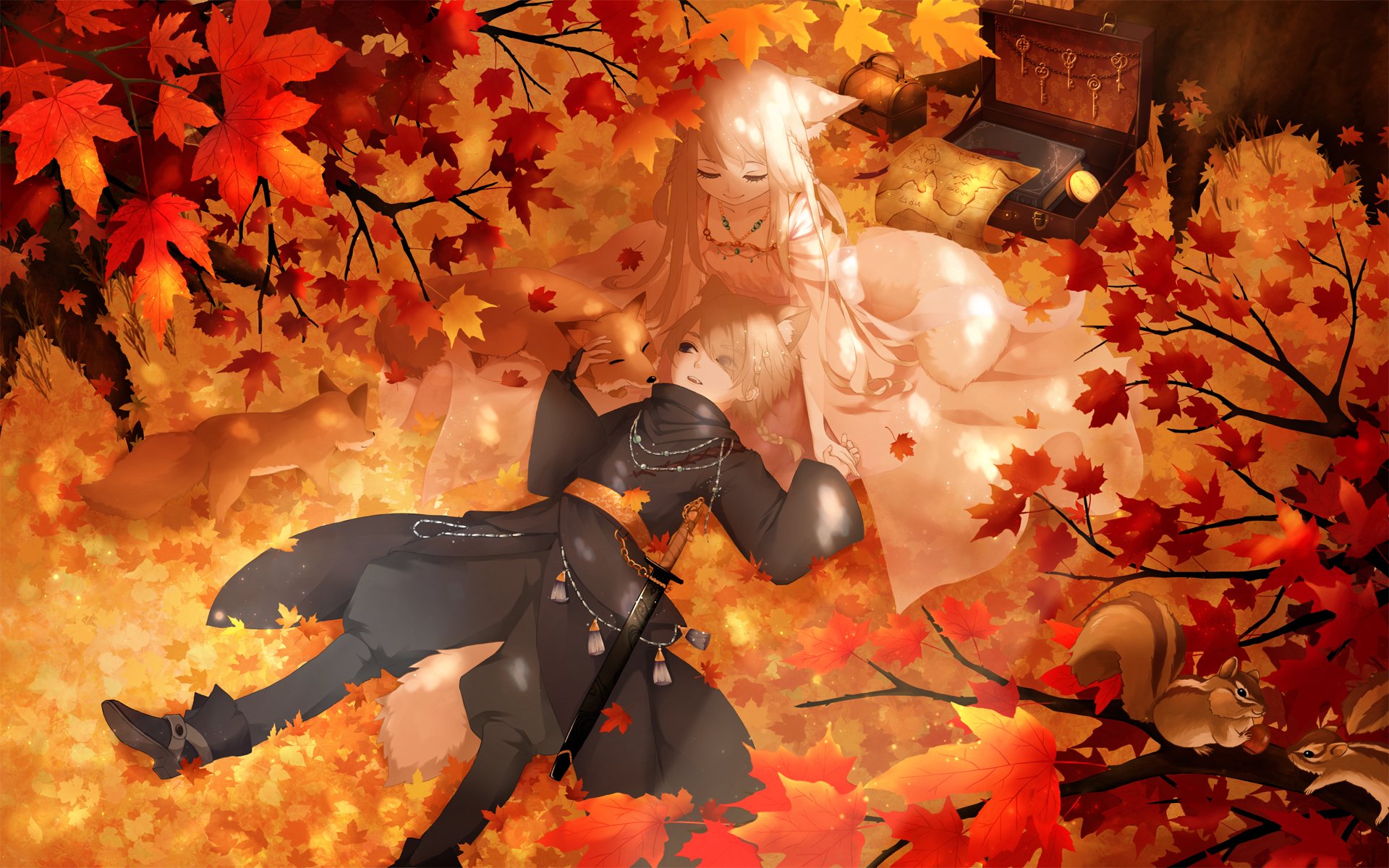 Autumn Reverie: Original Anime HD Wallpaper in Fiery Foliage