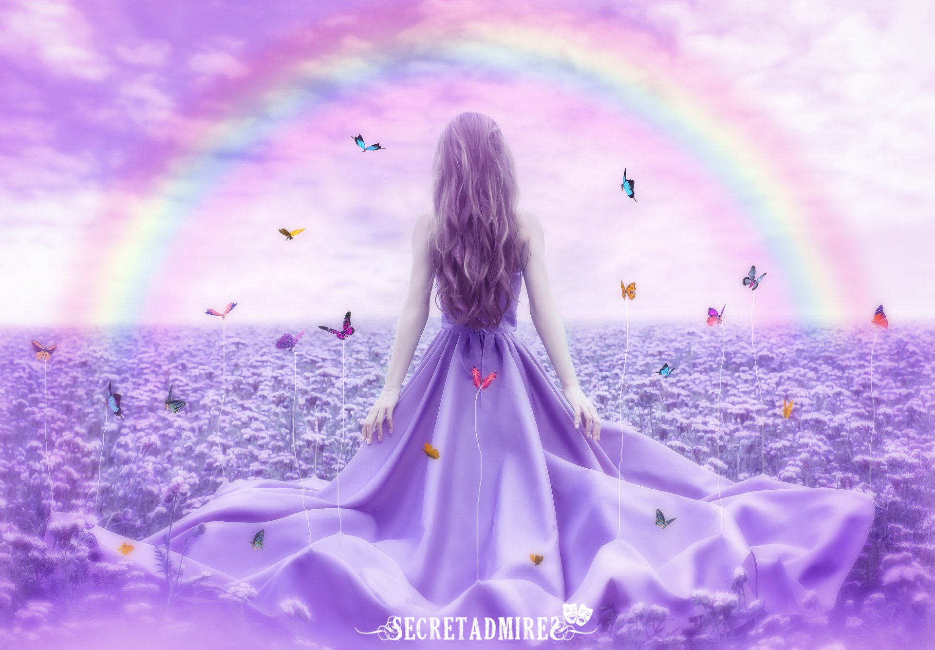 Download Rainbow Field Purple Artistic Butterfly HD Wallpaper by ...