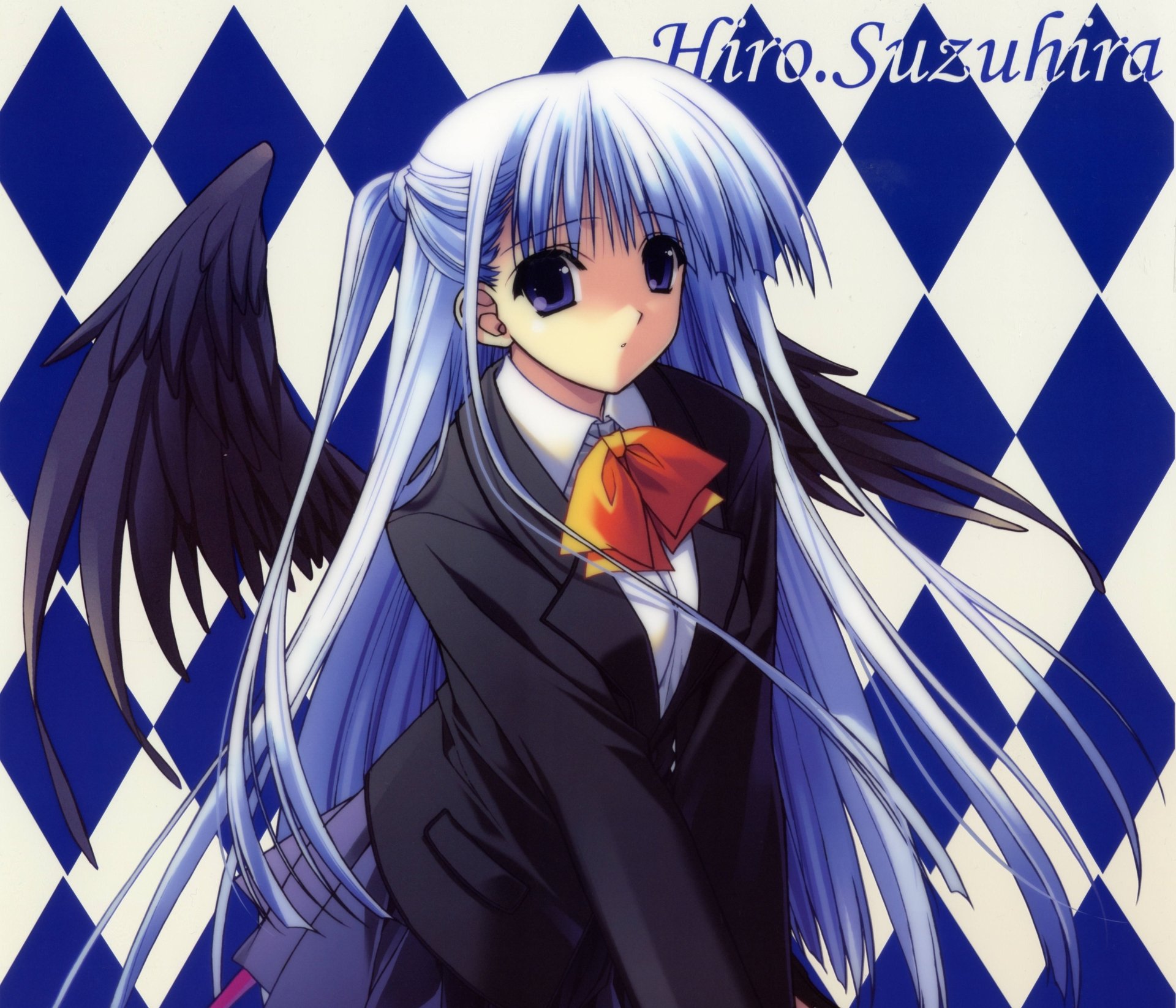 Download Blue Eyes Blue Hair Long Hair Ribbon Wings Anime Original 4k ...