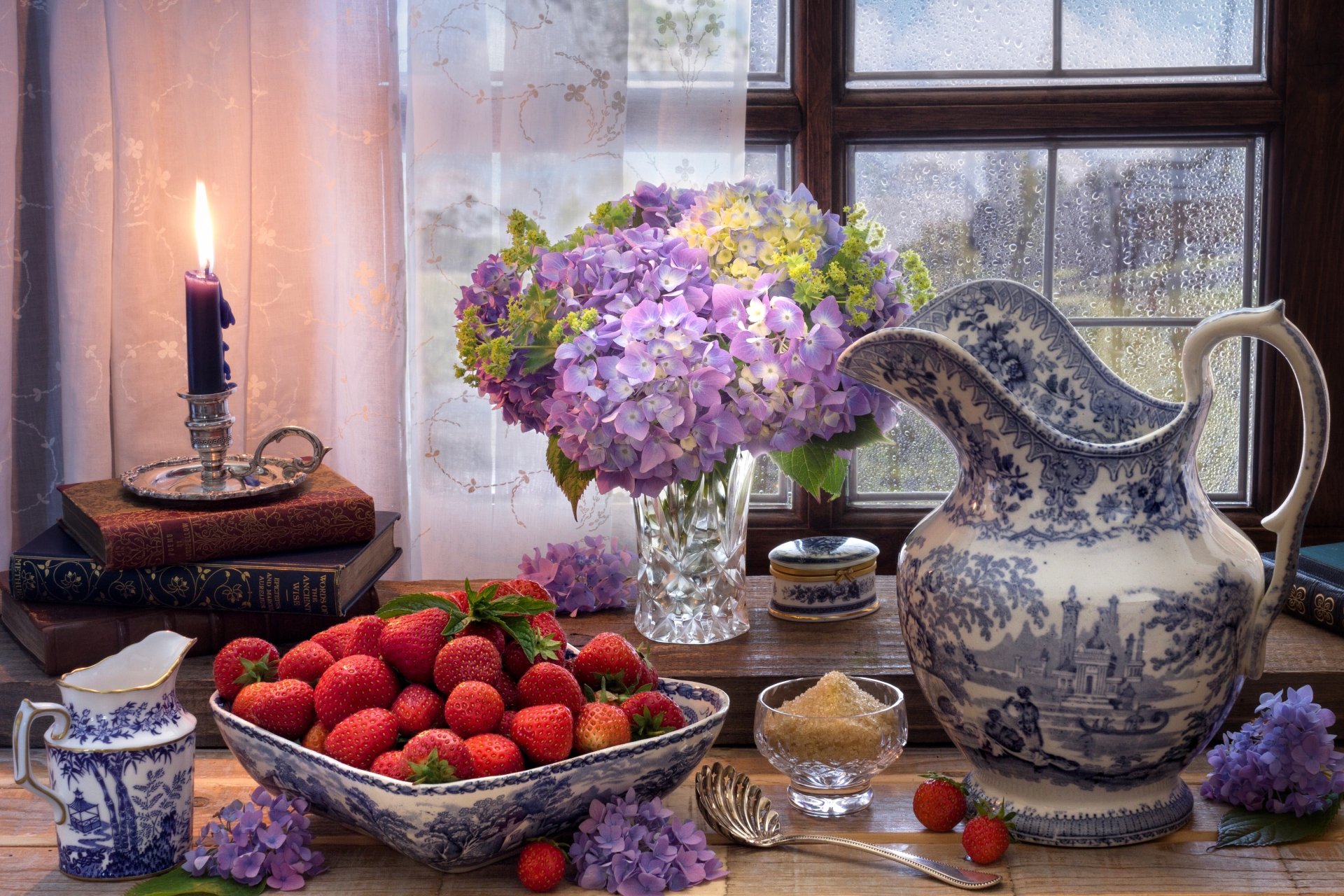 Midsummer Glow: Hydrangeas, Strawberries & Candlelight 4K Still Life ...
