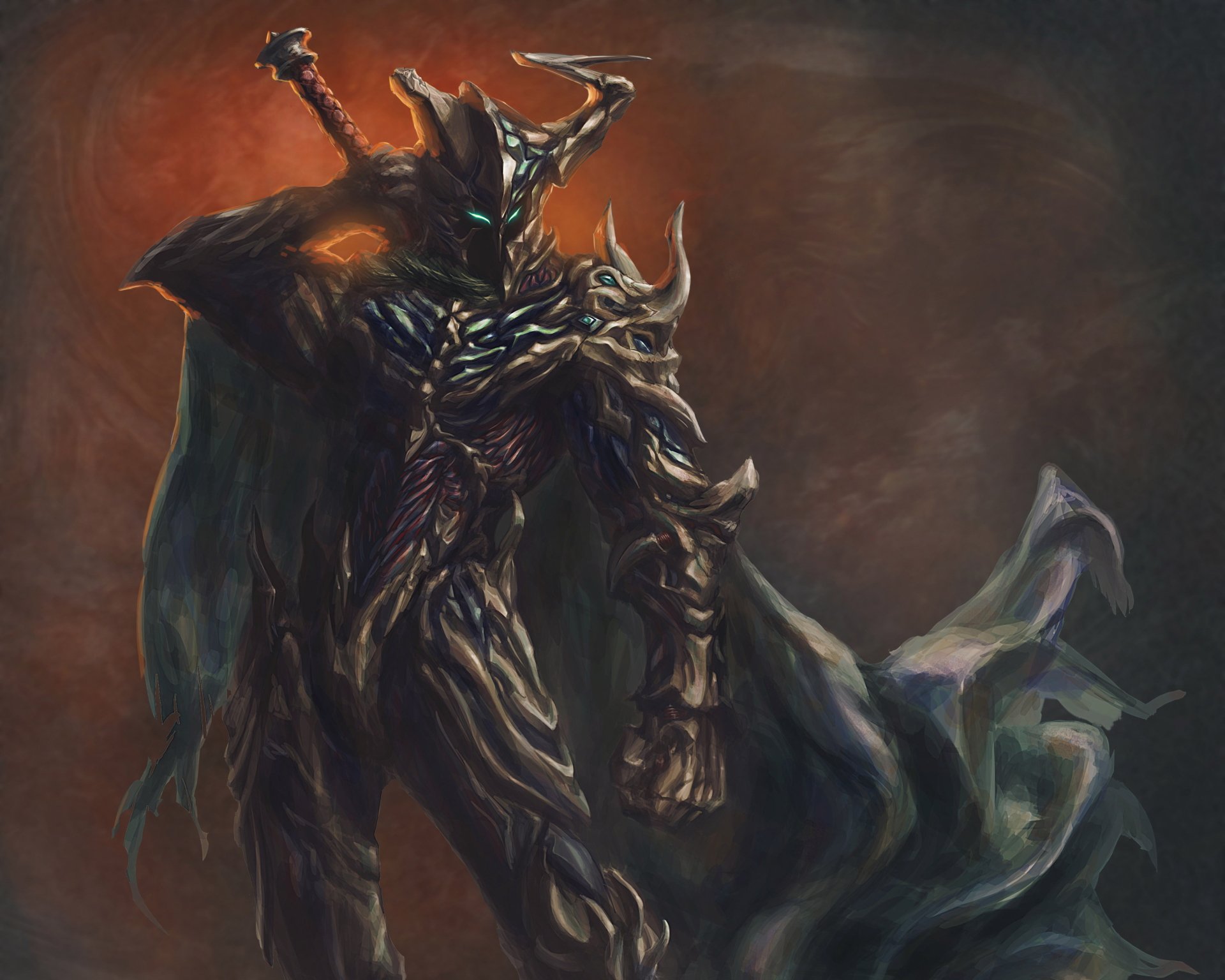 Dark Armored Warrior: Epic HD Fantasy Wallpaper by Peter Zhou