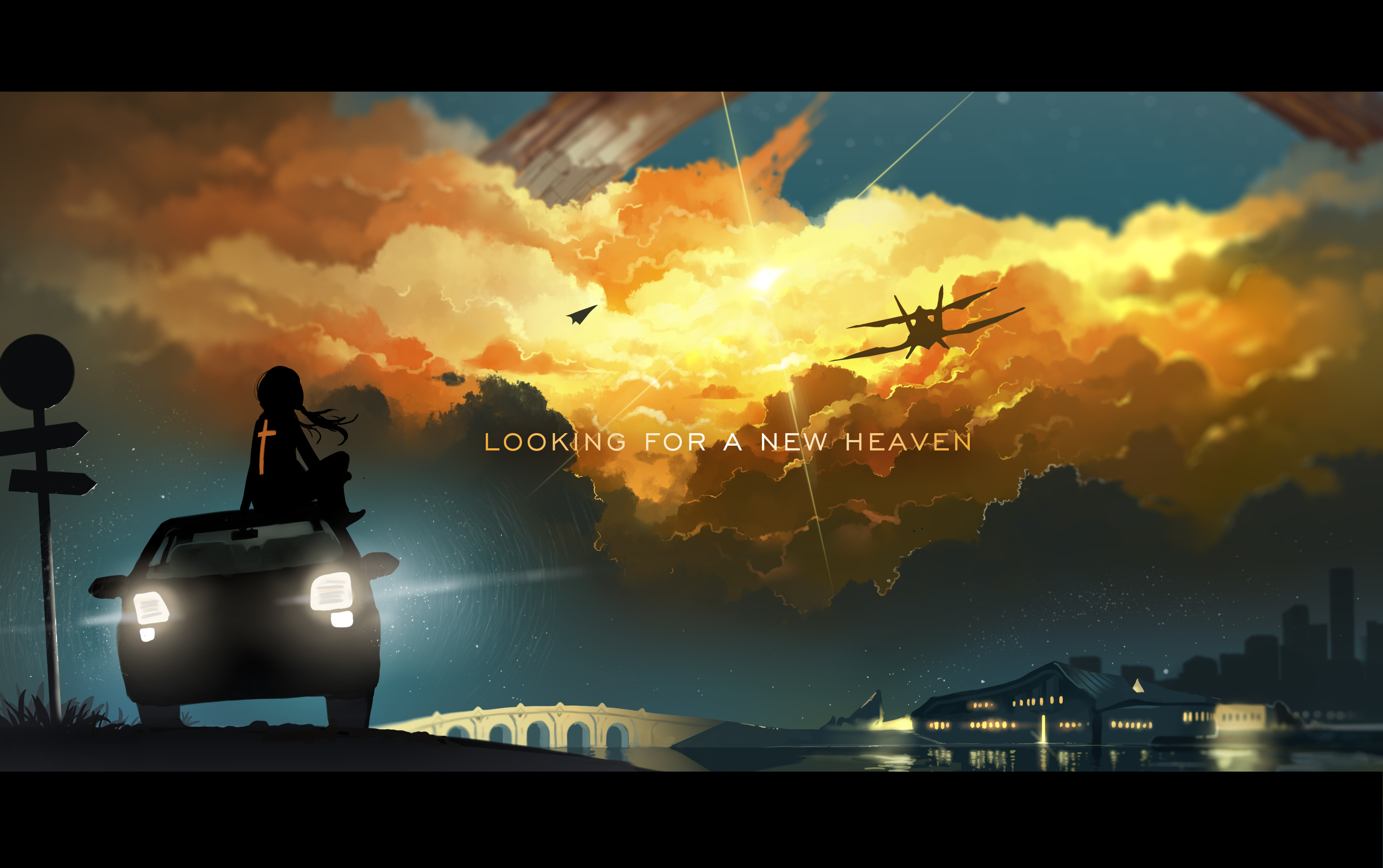 Download Cloud Light Sunset Airplane Paper Plane Anime Original Anime ...