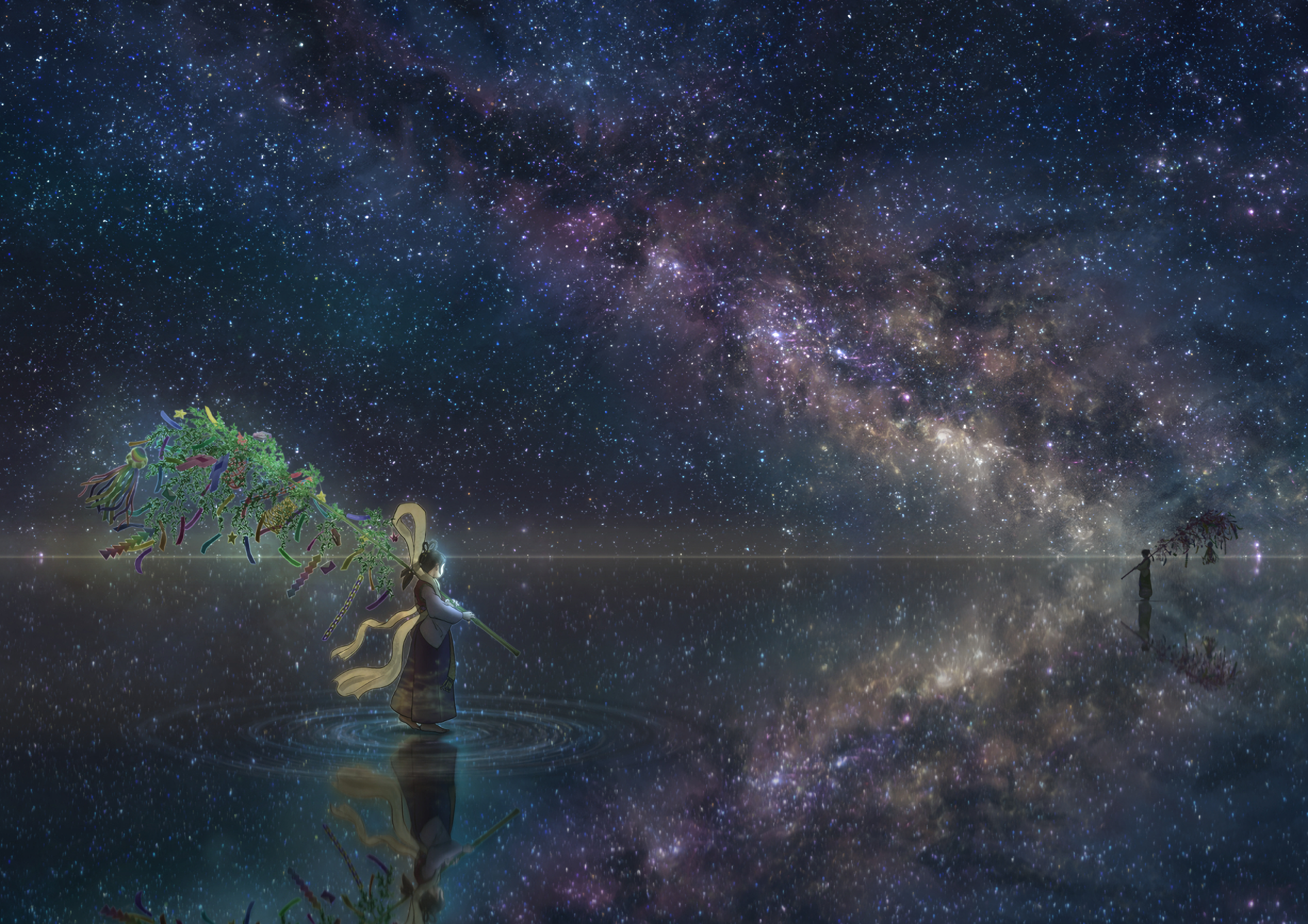 Night Star Reflection - HD Anime Wallpaper