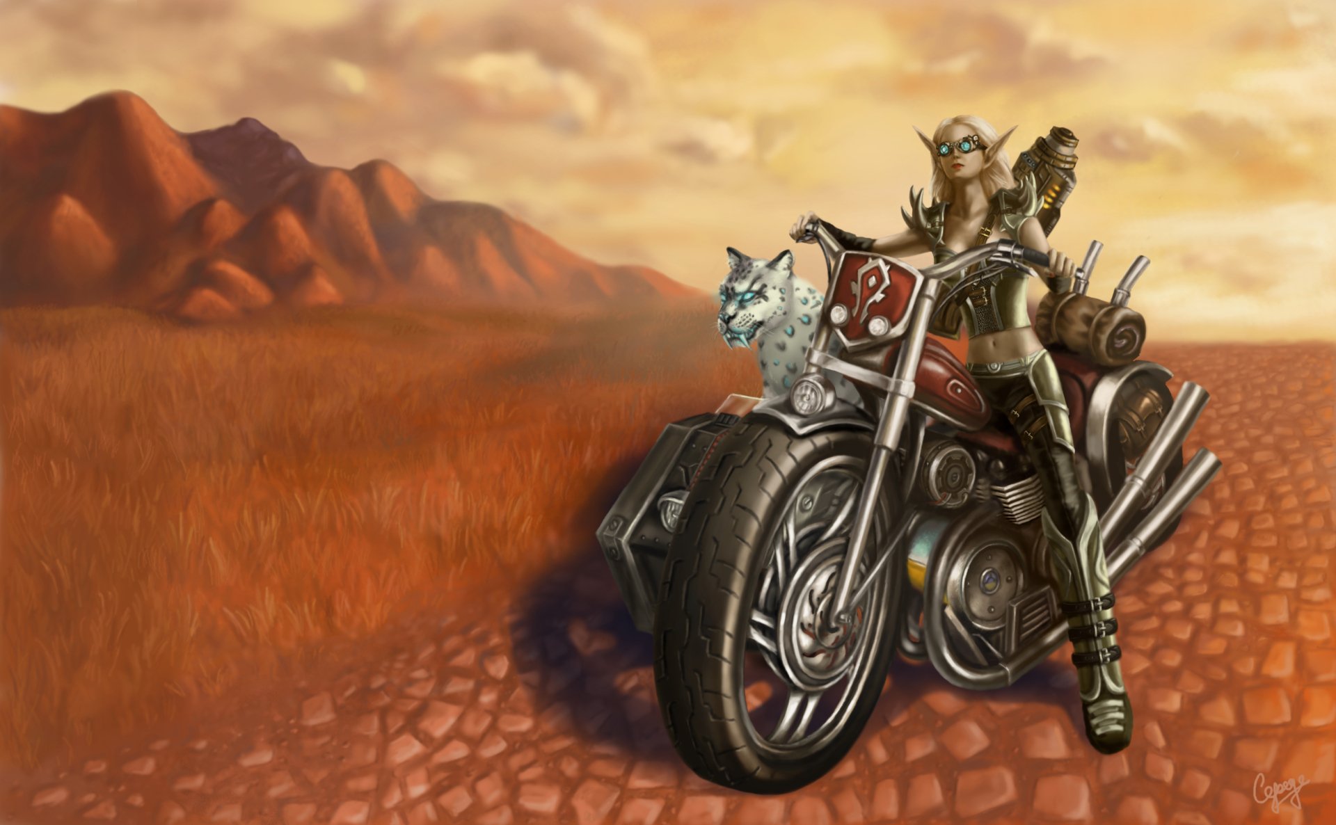 Fierce Woman Warrior on Motorcycle – World of Warcraft HD Wallpaper by ...