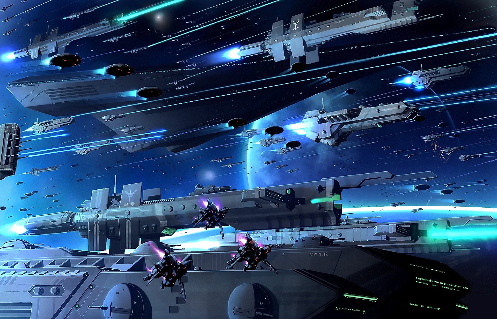 Epic Anime Spaceship Armada HD Wallpaper by ラパーマ