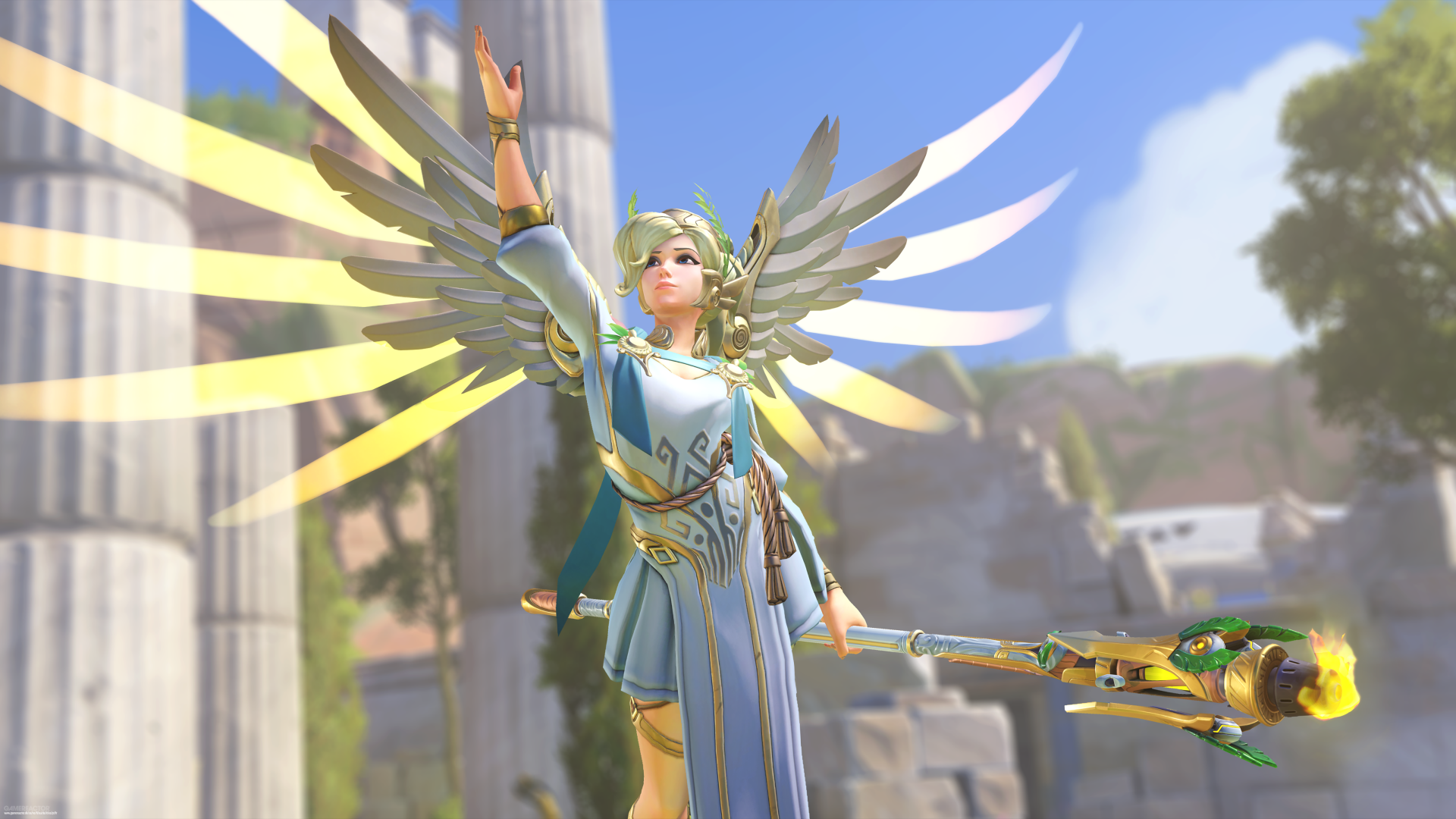 Mercy Soars: Stunning 4K Overwatch Game Wallpaper
