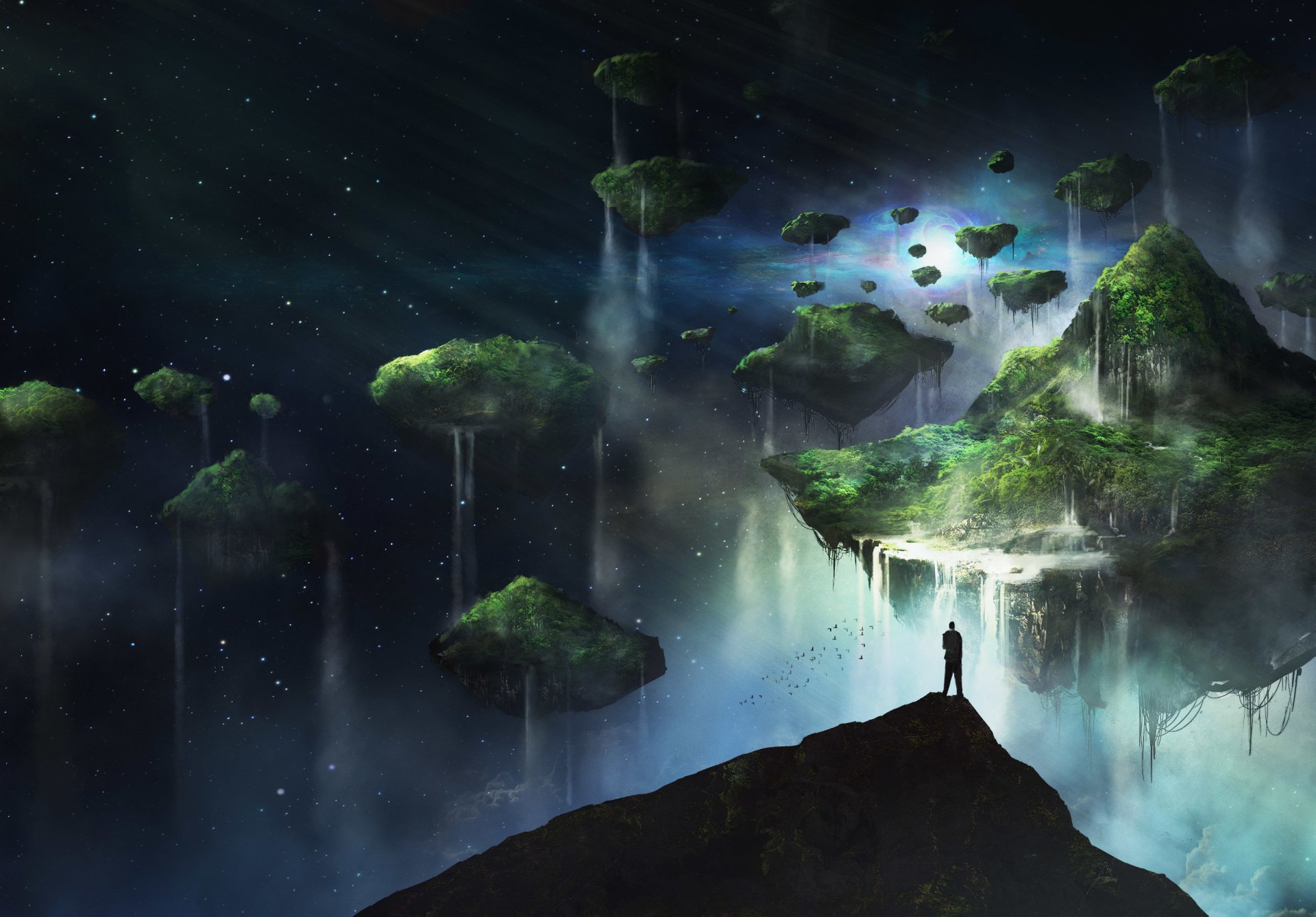 Celestial Cascades: Floating Islands of a Fantasy Space Landscape by ...