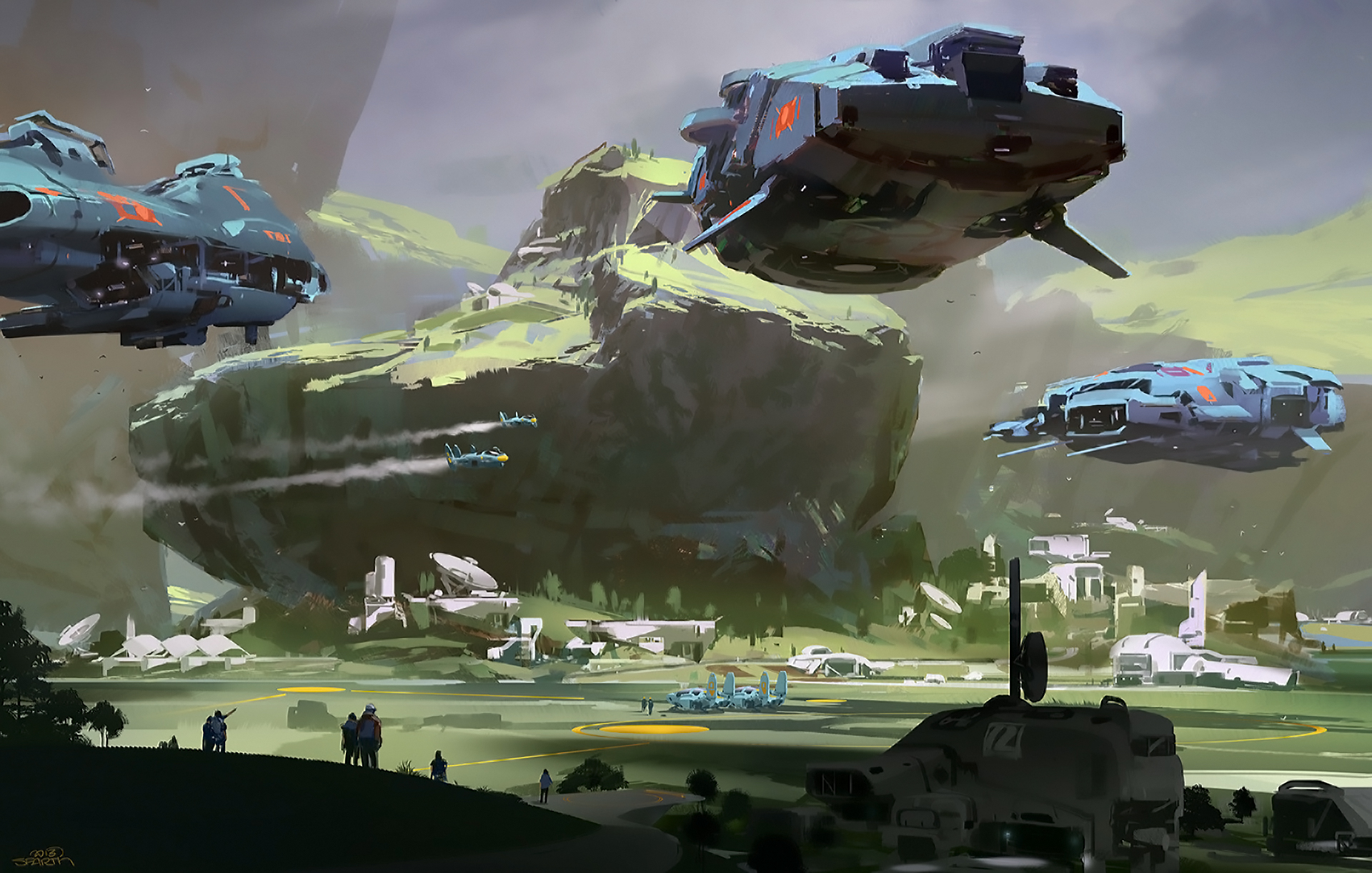 Download Building Aircraft Sci Fi Landscape HD Wallpaper by Sparth