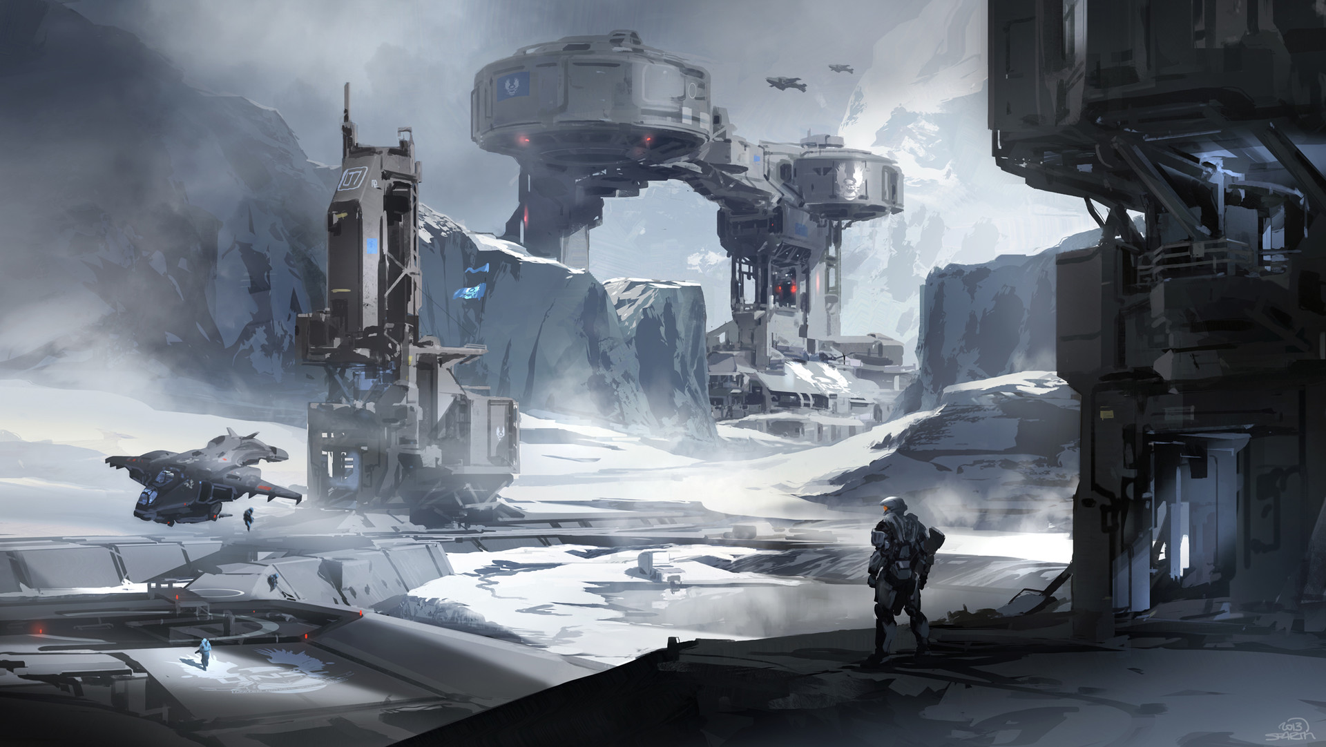 Halo 5 Guardians HD Wallpaper: Futuristic Arctic Outpost Scene by Sparth