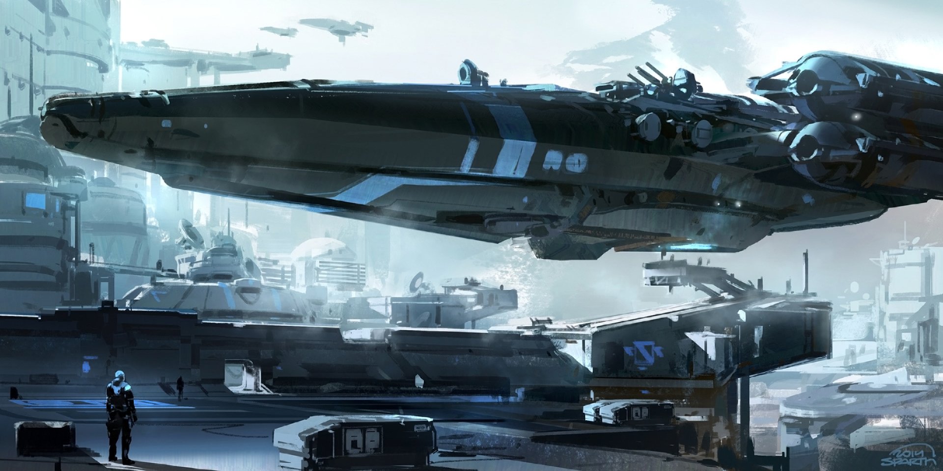 Futuristic Cityscape: Sci-Fi Spaceships Over an HD Urban Skyline by ...