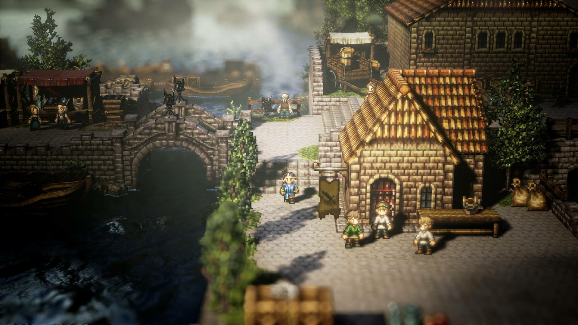 Octopath Traveler Game Village Scene HD Wallpaper
