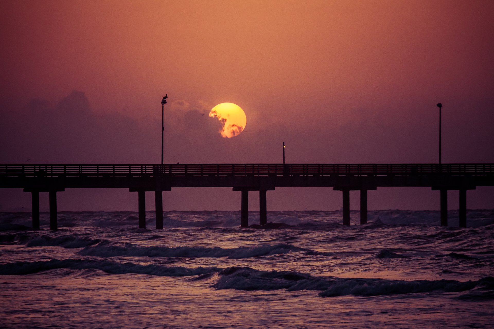 Sunset Serenity: Purple-Orange Ocean Pier HD Wallpaper by Lotus Carroll