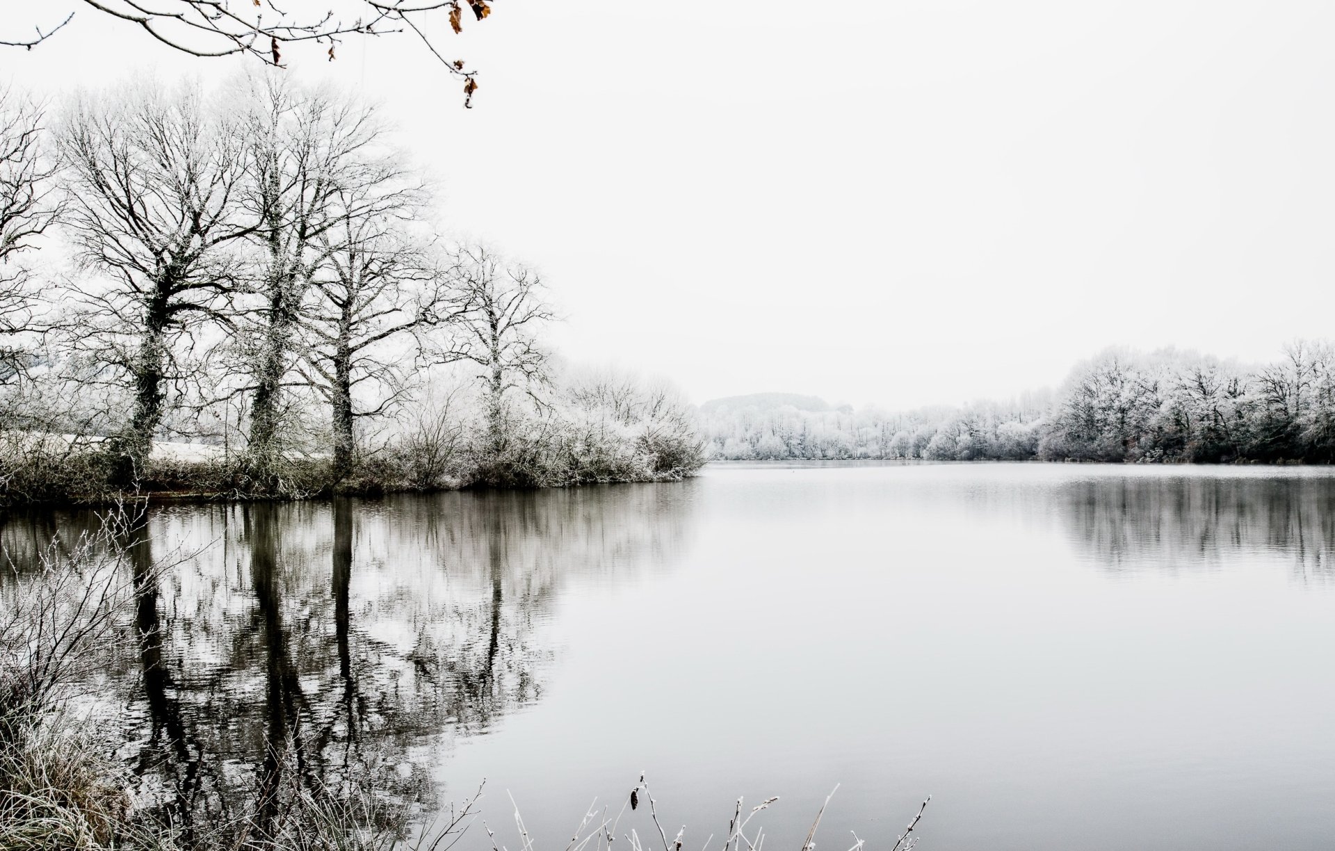 Winter Serenity: Reflective Lake in Nature’s HD Embrace