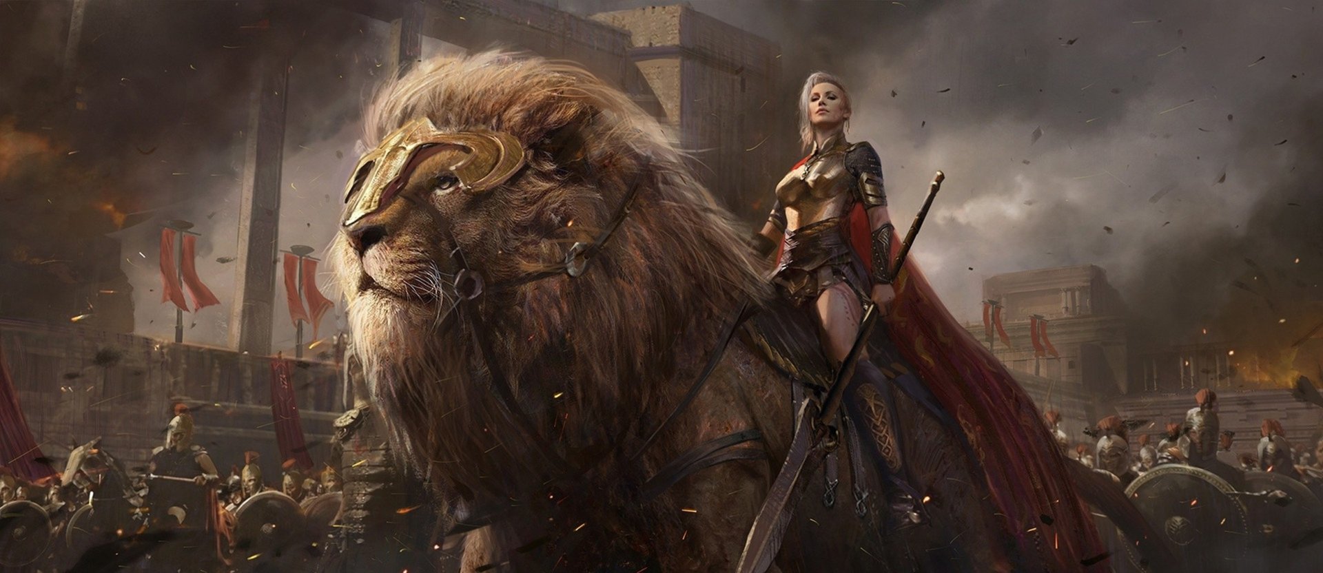 Mighty Lioness Warrior - HD Fantasy Wallpaper