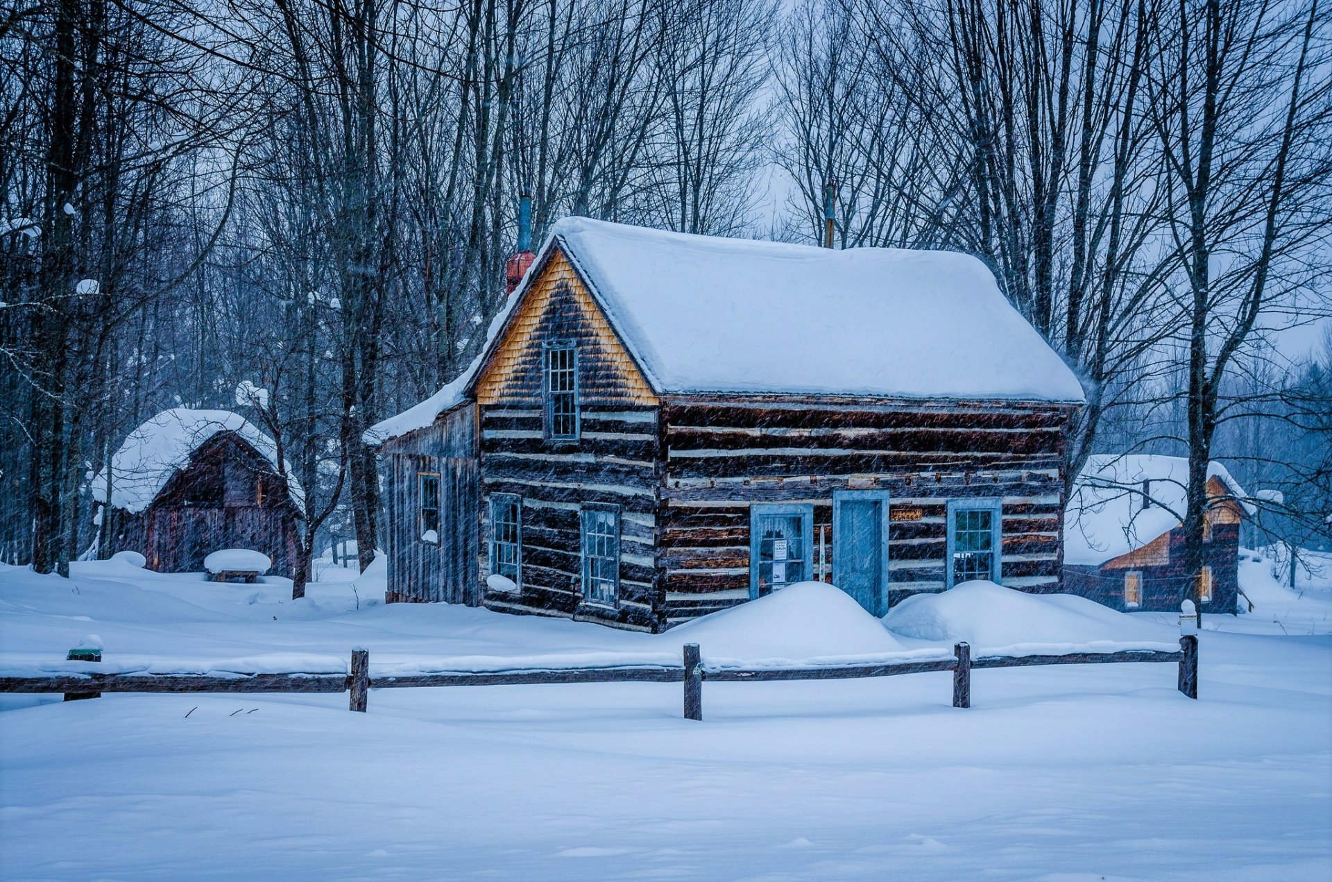 Snowy Forest Cabin HD Wallpaper