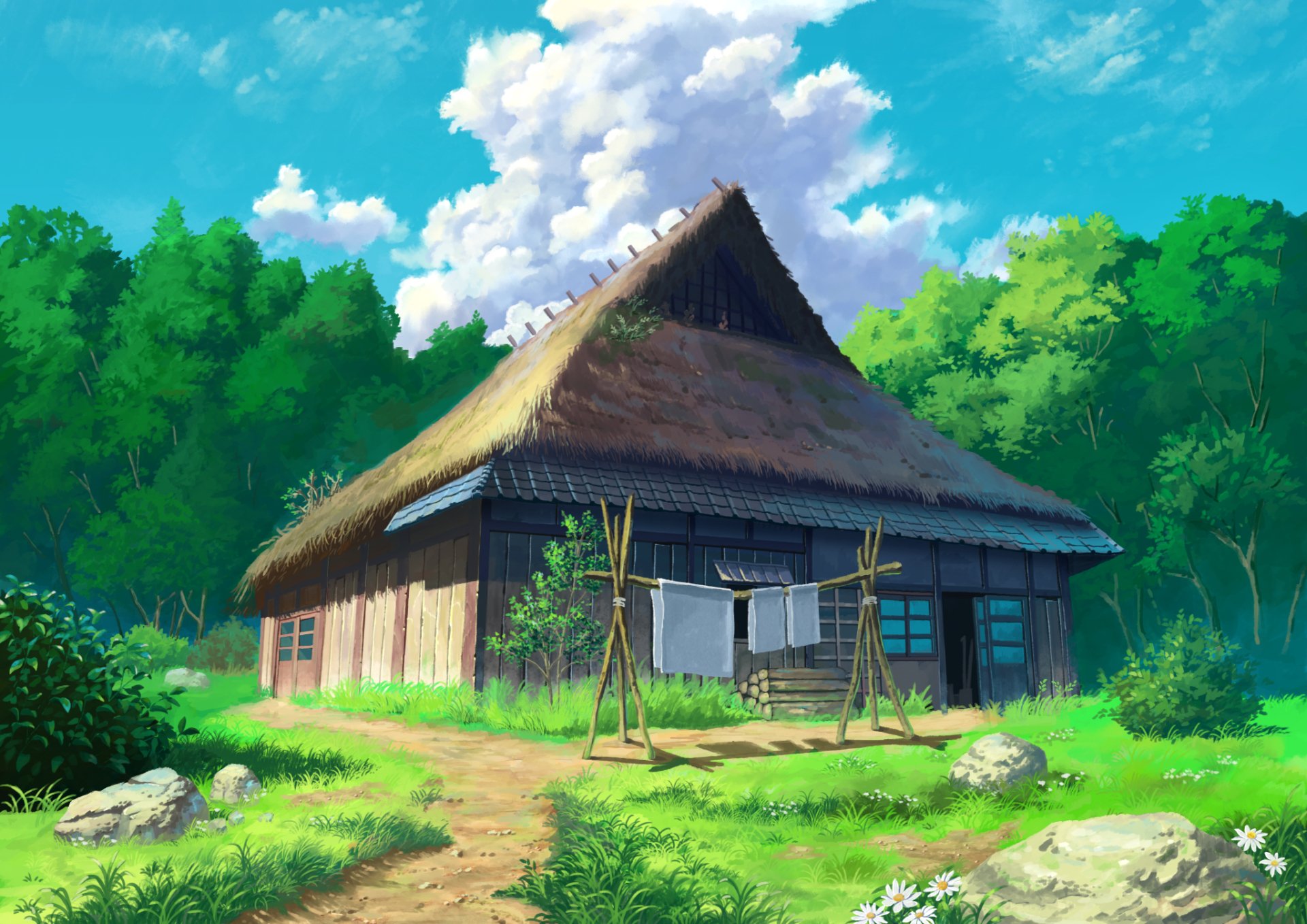 Background Anime Scenery Cottage