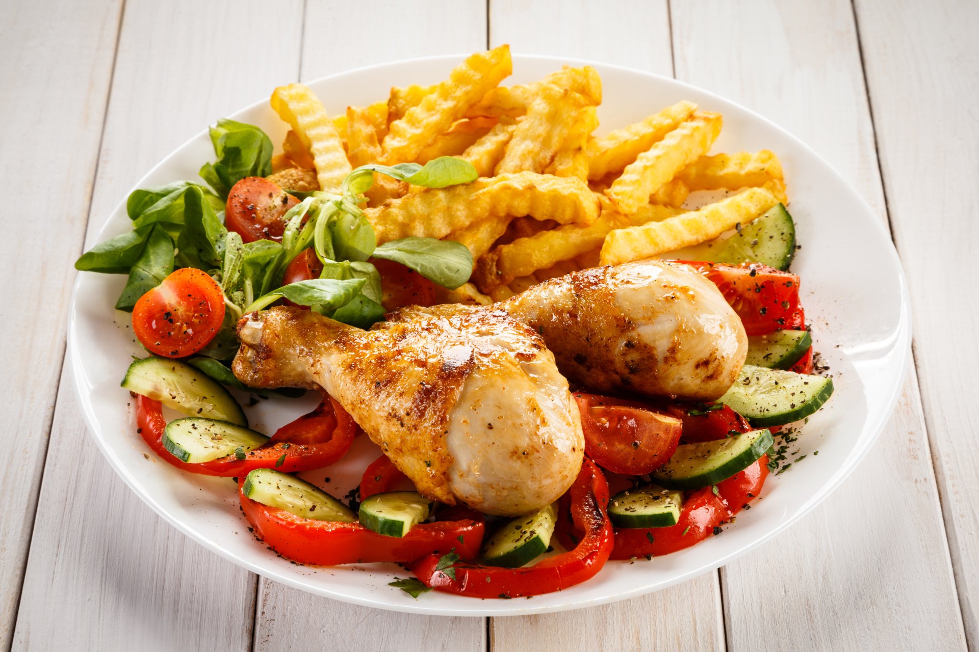 Crispy Chicken & Fresh Veggie Delight with Golden Fries – 4K Ultra HD ...