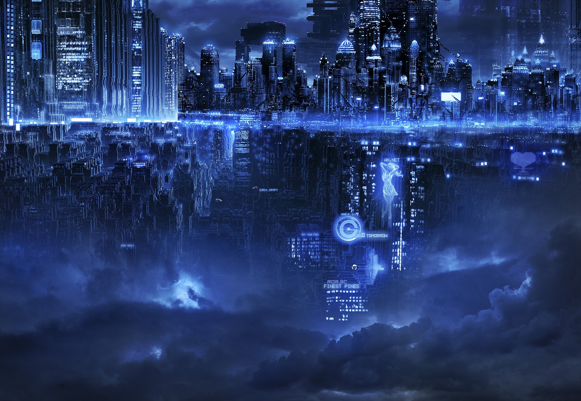 Futuristic Blue Skyline: Sci-Fi Cityscape HD Wallpaper by Vitaly S. Alexius