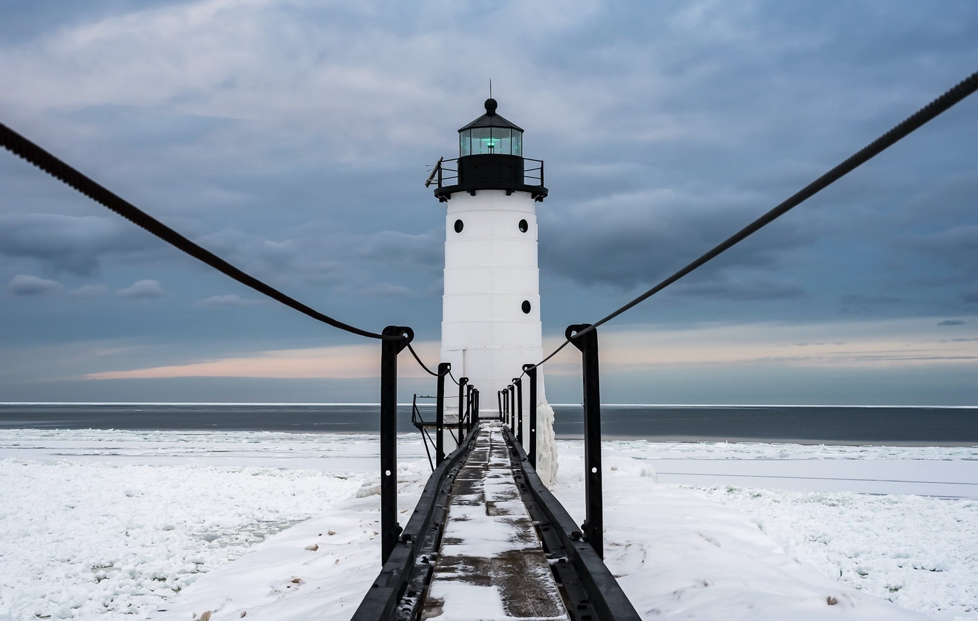 Download Horizon Ocean Snow Winter Cloud Man Made Lighthouse HD Wallpaper