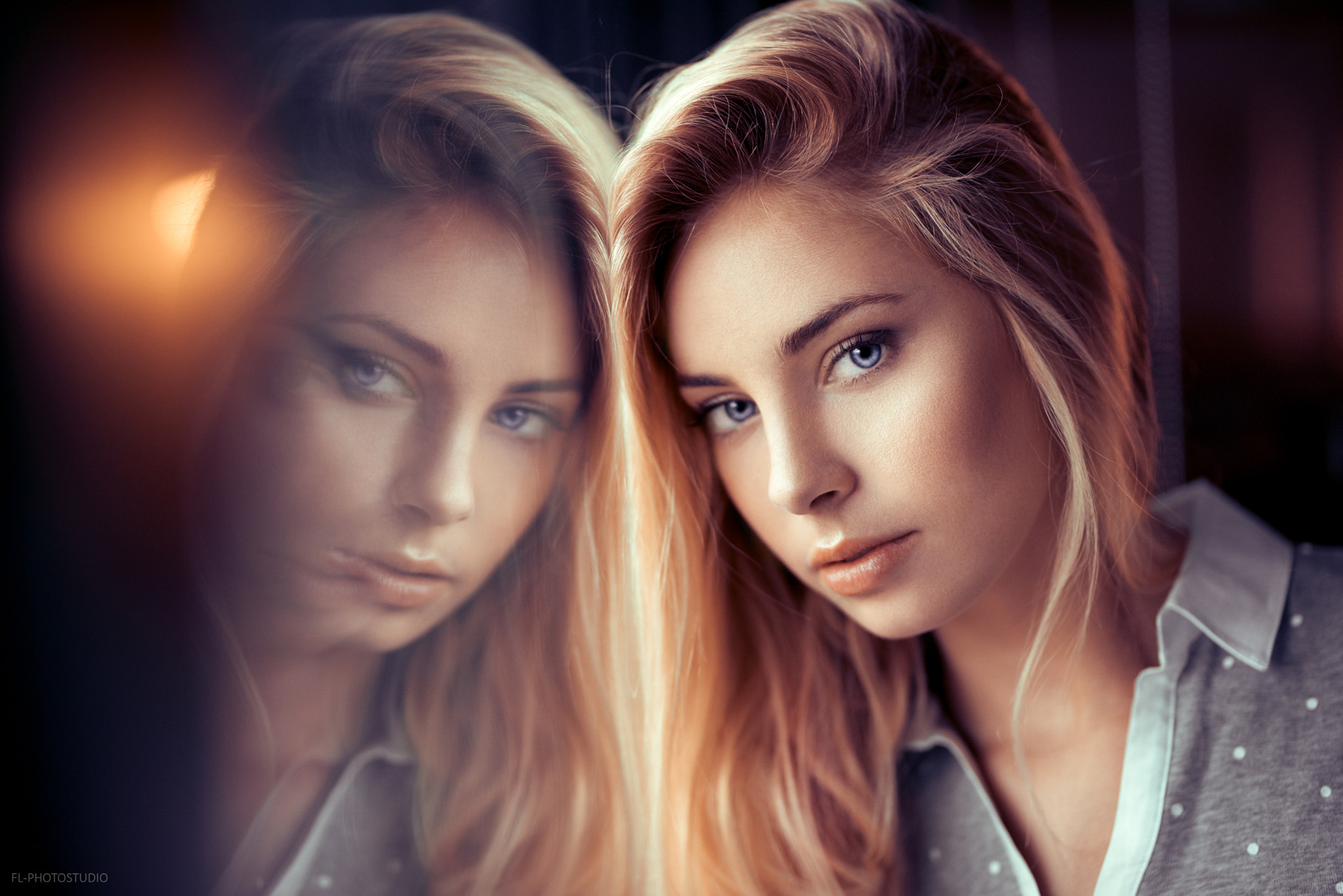 Download Reflection Blue Eyes Blonde Face Woman Model Hd Wallpaper By