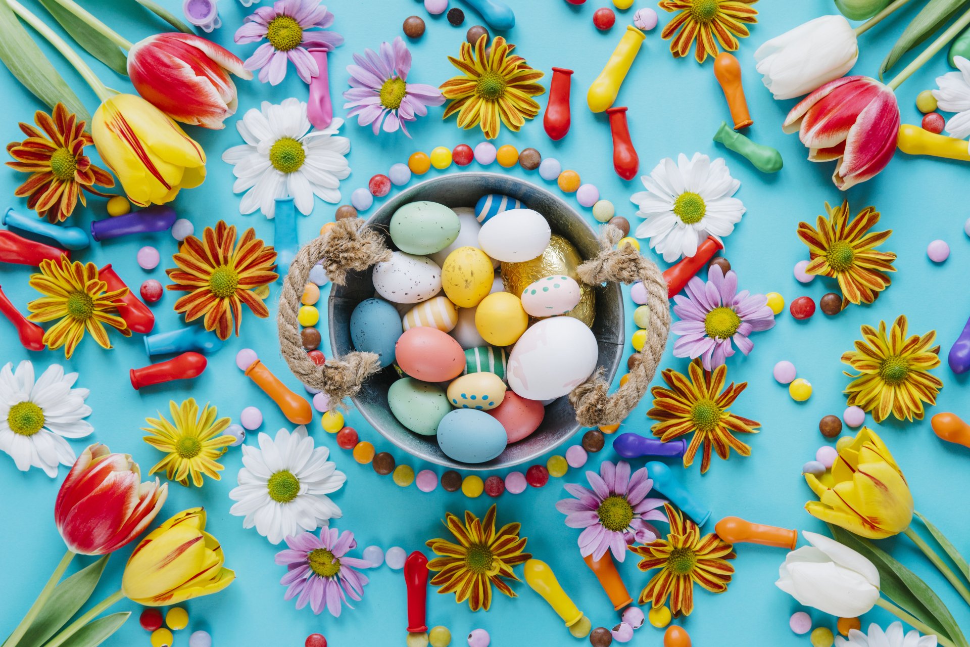 Easter Celebration: Colorful Tulips and Festive Egg Basket in 4K Ultra ...
