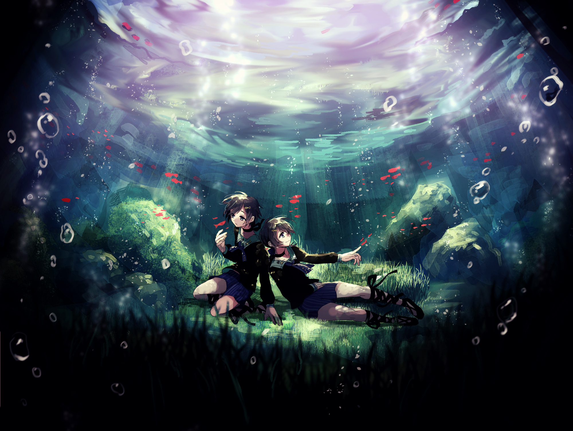 Download Underwater Light Sea Anime Original HD Wallpaper