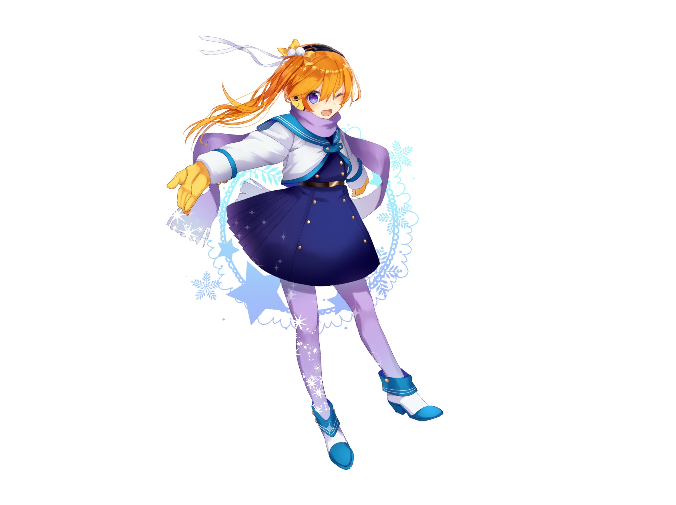Download Star Wink Blue Eyes Scarf Glove Bow (Clothing) Long Hair ...