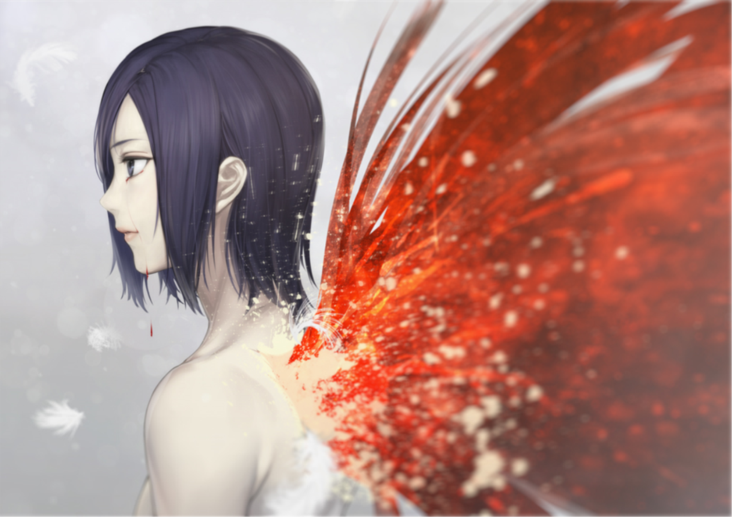 Touka Kirishima Crying with Bloody Wings - Tokyo Ghoul HD Wallpaper by 風上ユウ