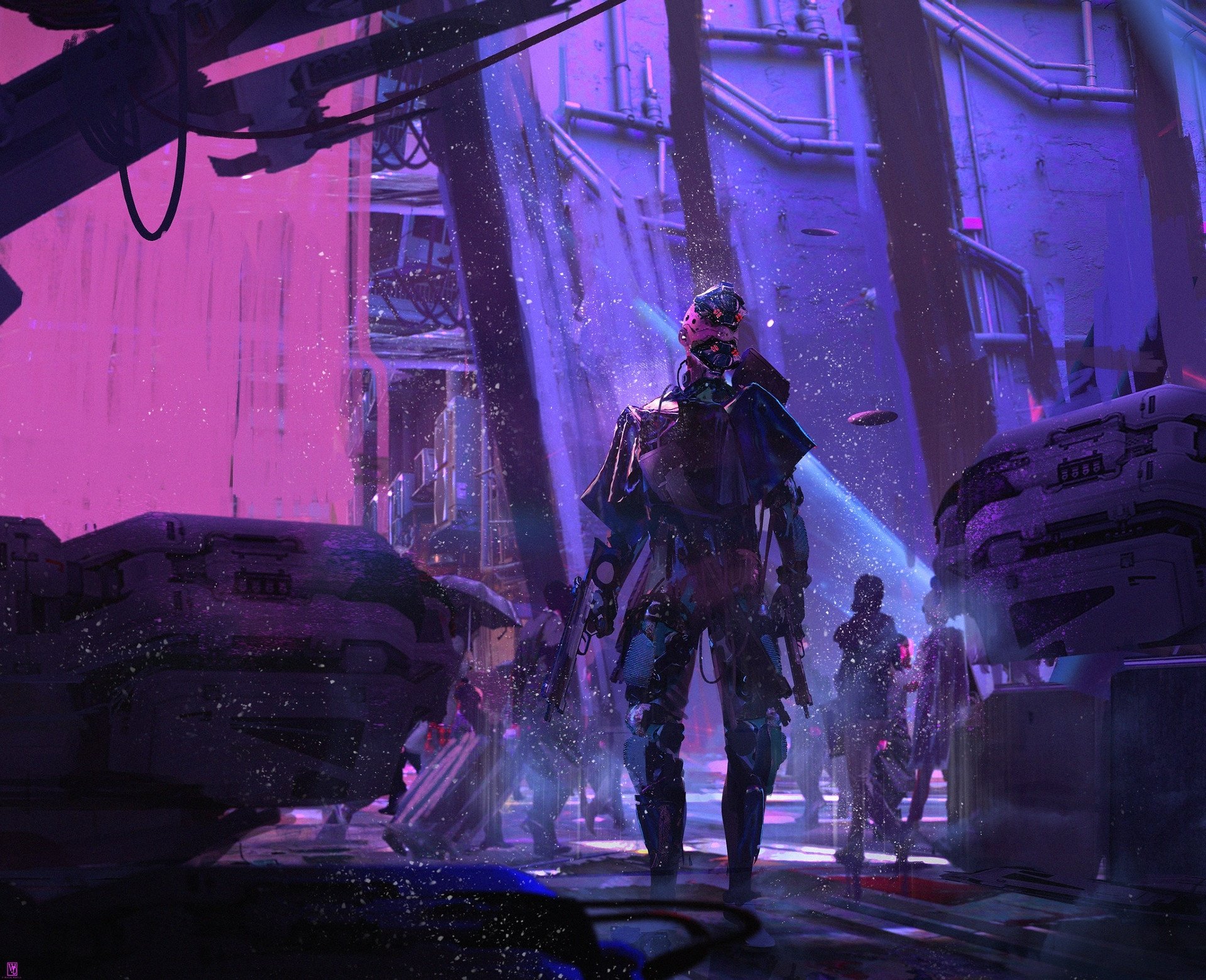 Purple Cyberpunk Cyborg Warrior HD Wallpaper by Wadim Kashin