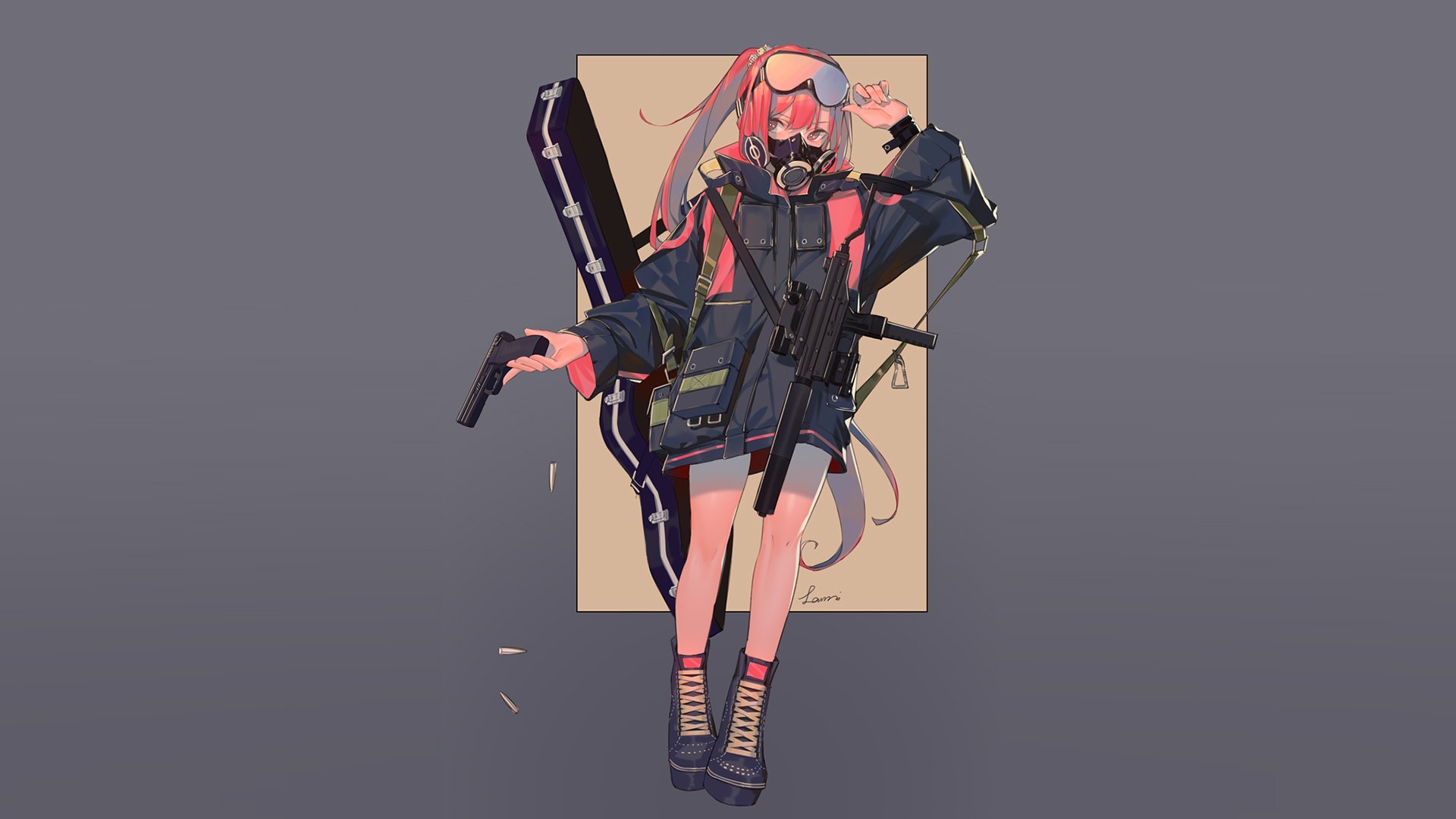 Anime Gunner Girl HD Wallpaper: Sleek and Fierce Character Art