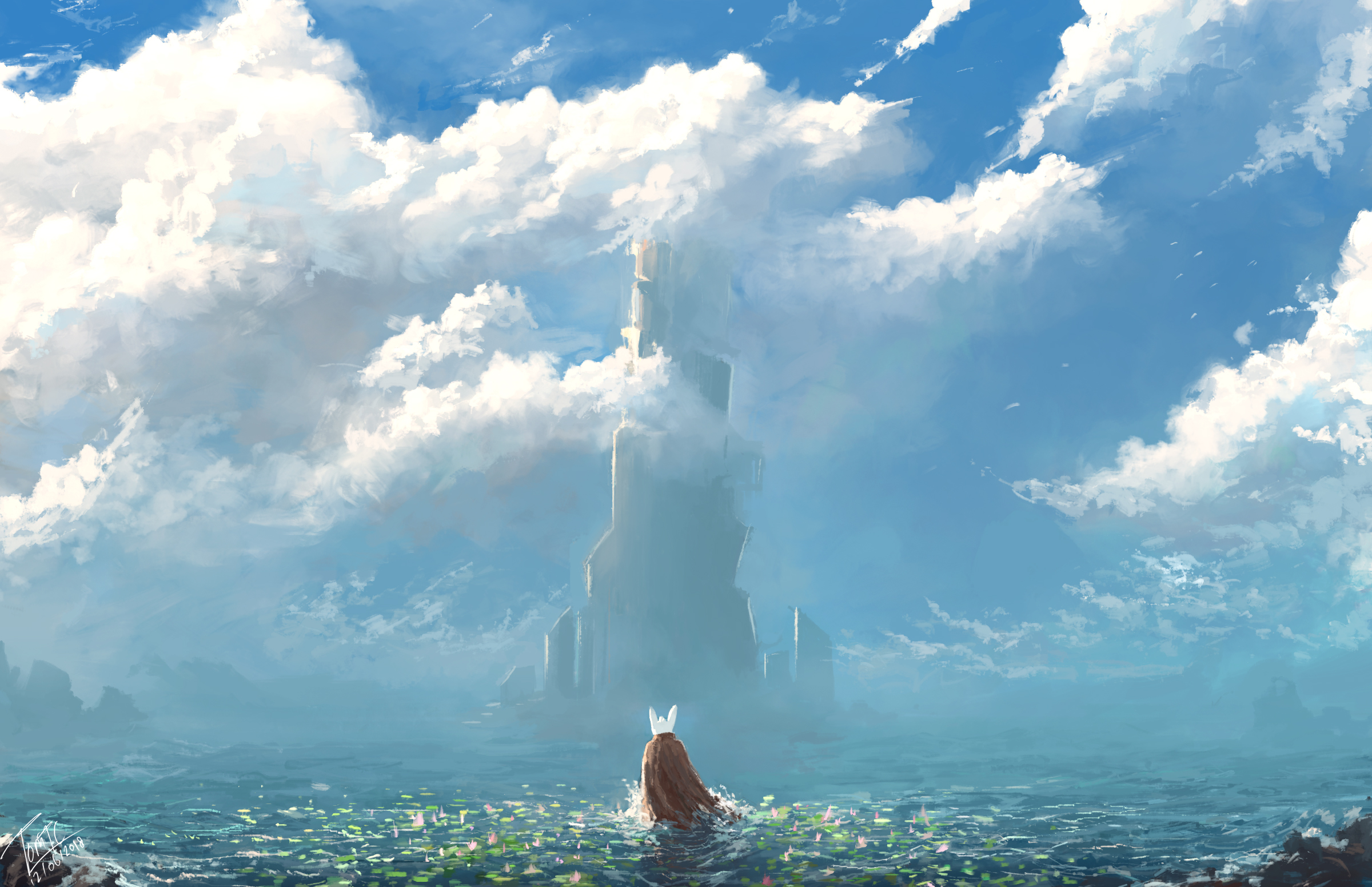 Water Clouds Fantasy Art A Cloudy Sky Over A Body Of Water Wall Mural