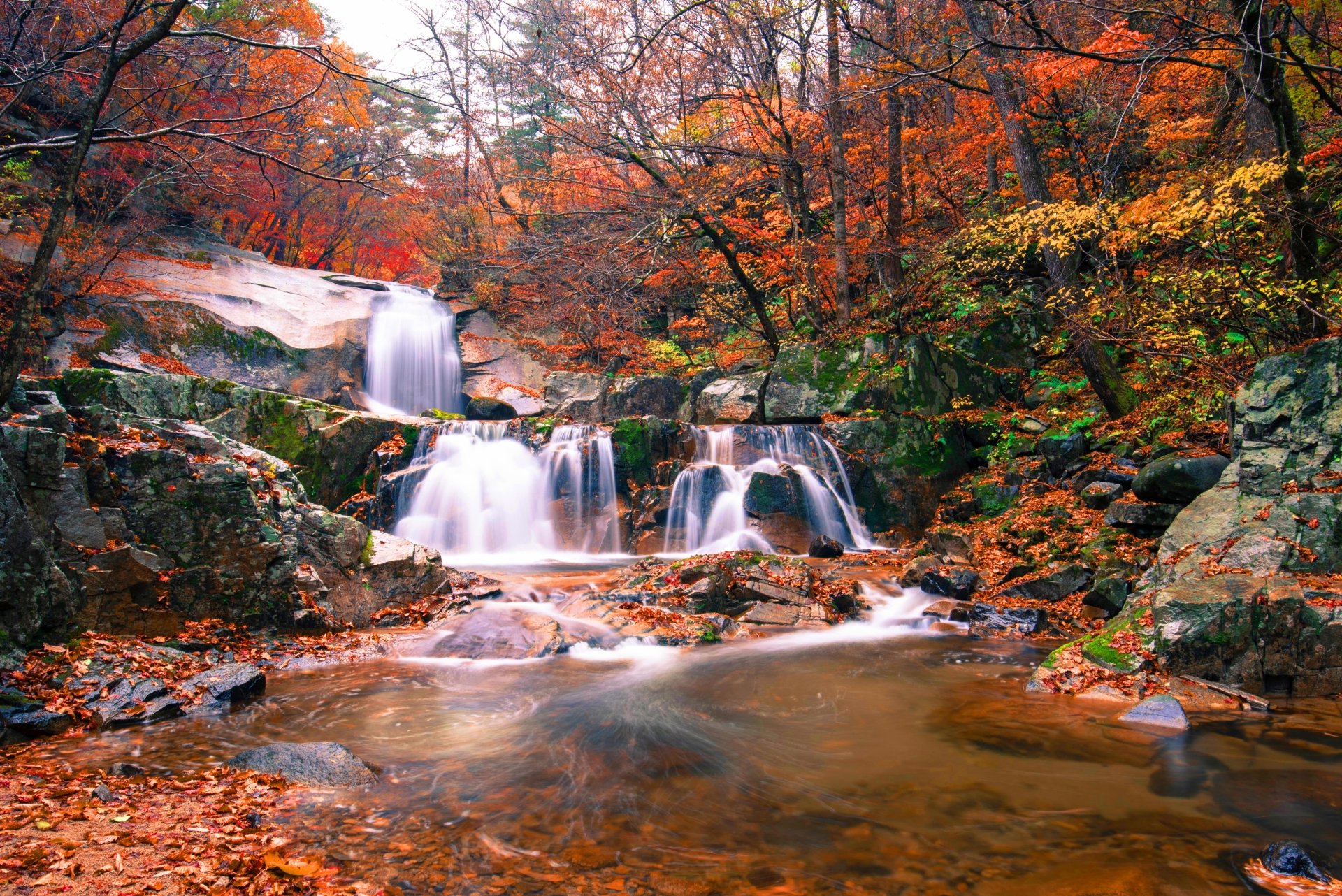 4K Ultra HD Fall Forest Waterfall Wallpaper