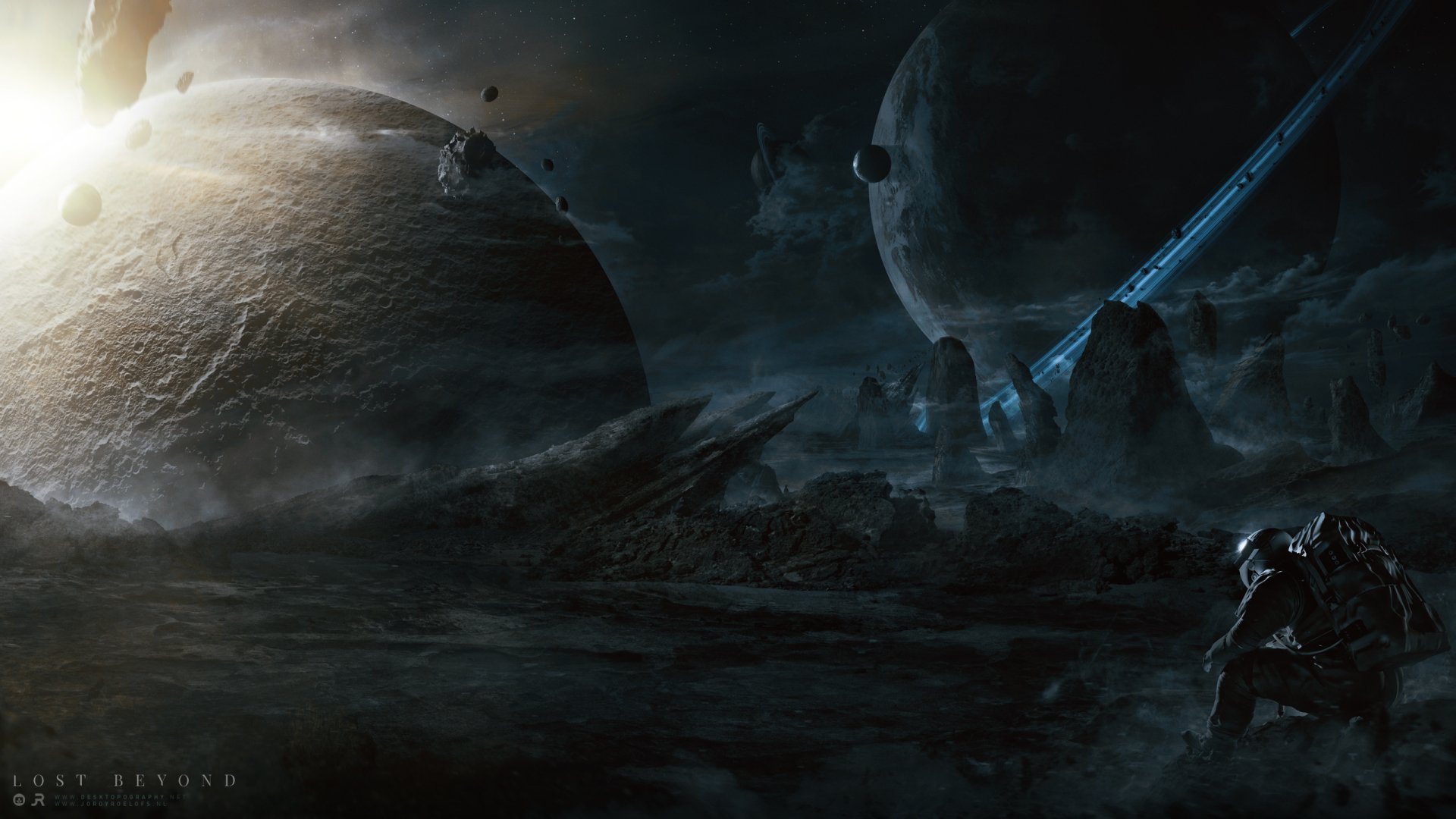 Galactic Dawn: Astronaut on Alien World HD Wallpaper by Jordy Roelofs