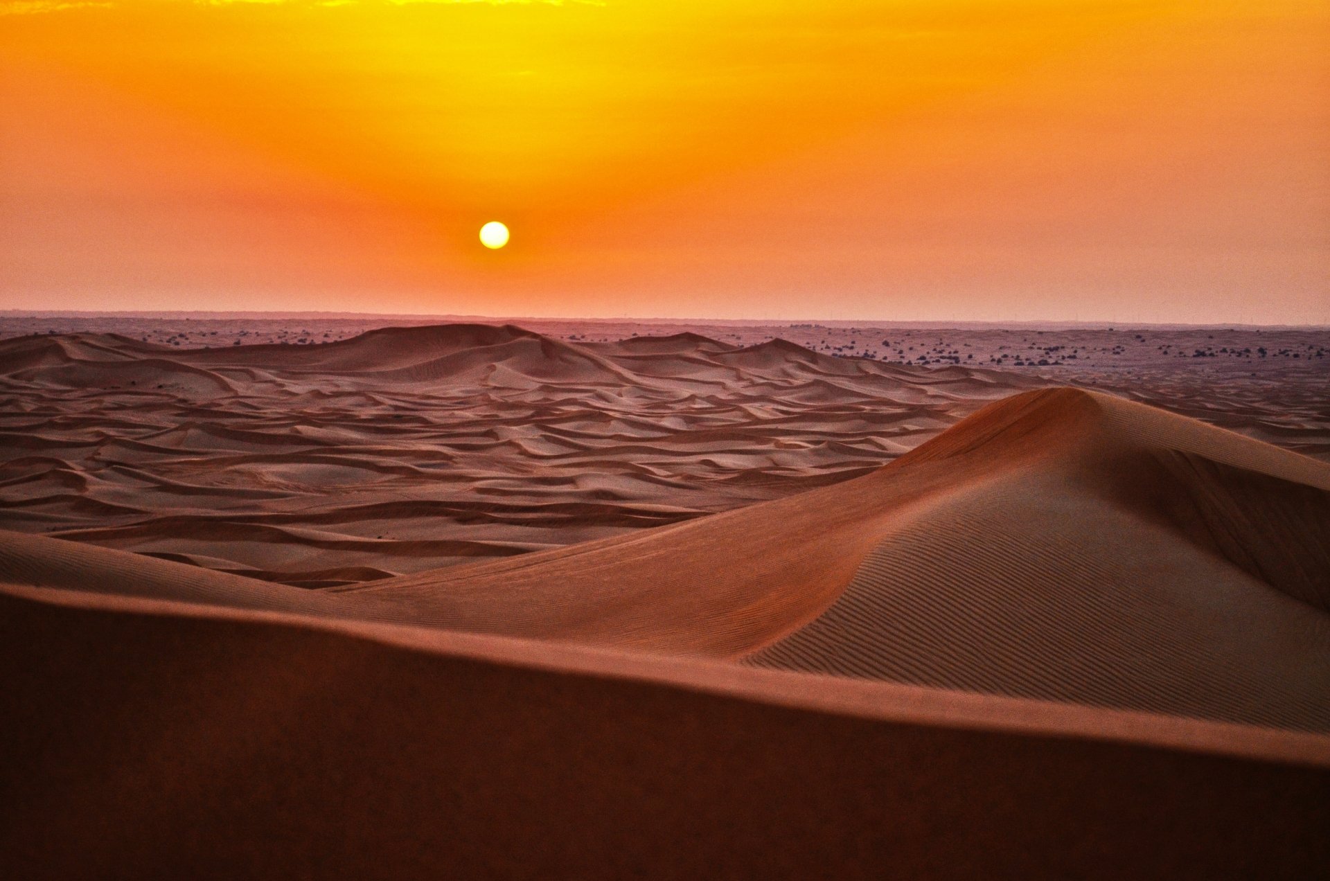 Download Horizon Sand Sand Dune Landscape Sunset Sun Nature Desert 4k Ultra HD Wallpaper