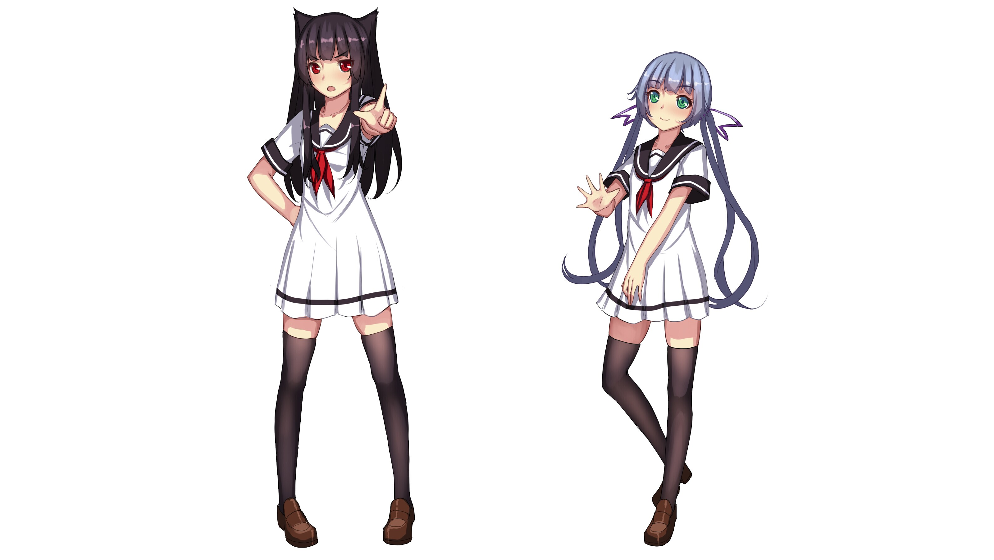 Red Eyes Twintails Download Twintails Thigh Highs Smile Green Eyes Red