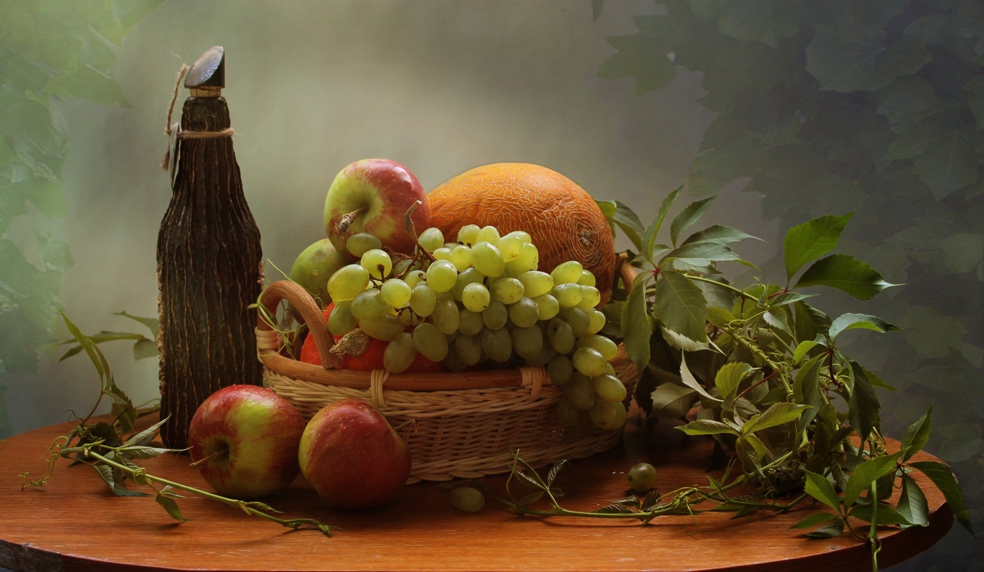 Bountiful Still Life: Grapes, Apples & Fruits in Vibrant HD Wallpaper